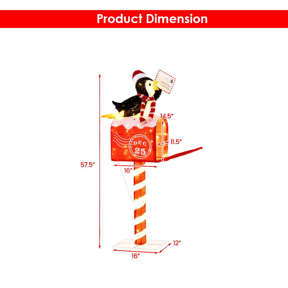 BreeBe 4.8ft Pre Lit Christmas Penguin on Mailbox Decoration with 100 ...