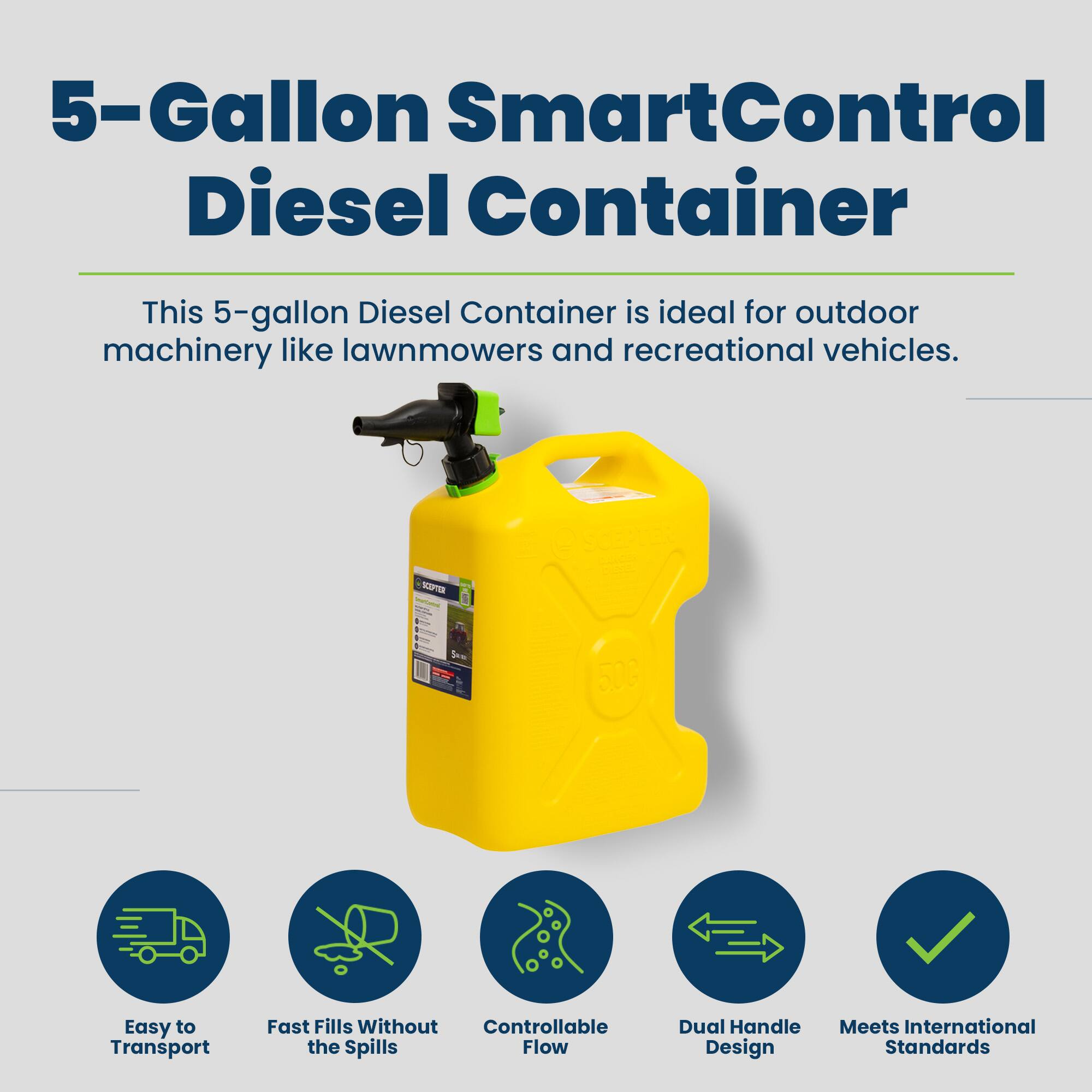 Scepter SmartControl Dual Handle Diesel Gas Container Jug, 5 Gal, 2 ...