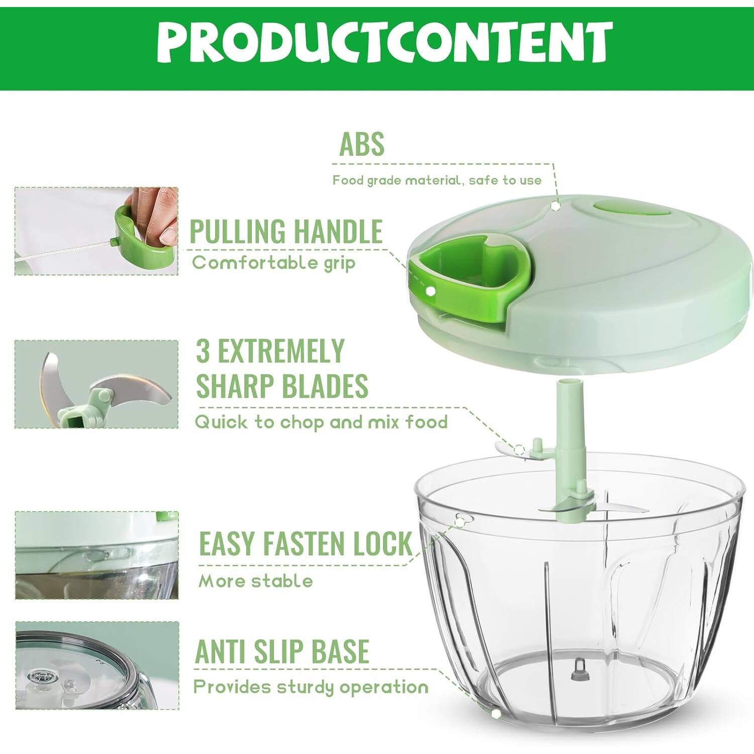 PARKER SLATER Manual Hand Pull Food Chopper, 3 Cup Vegetable Cutter for ...