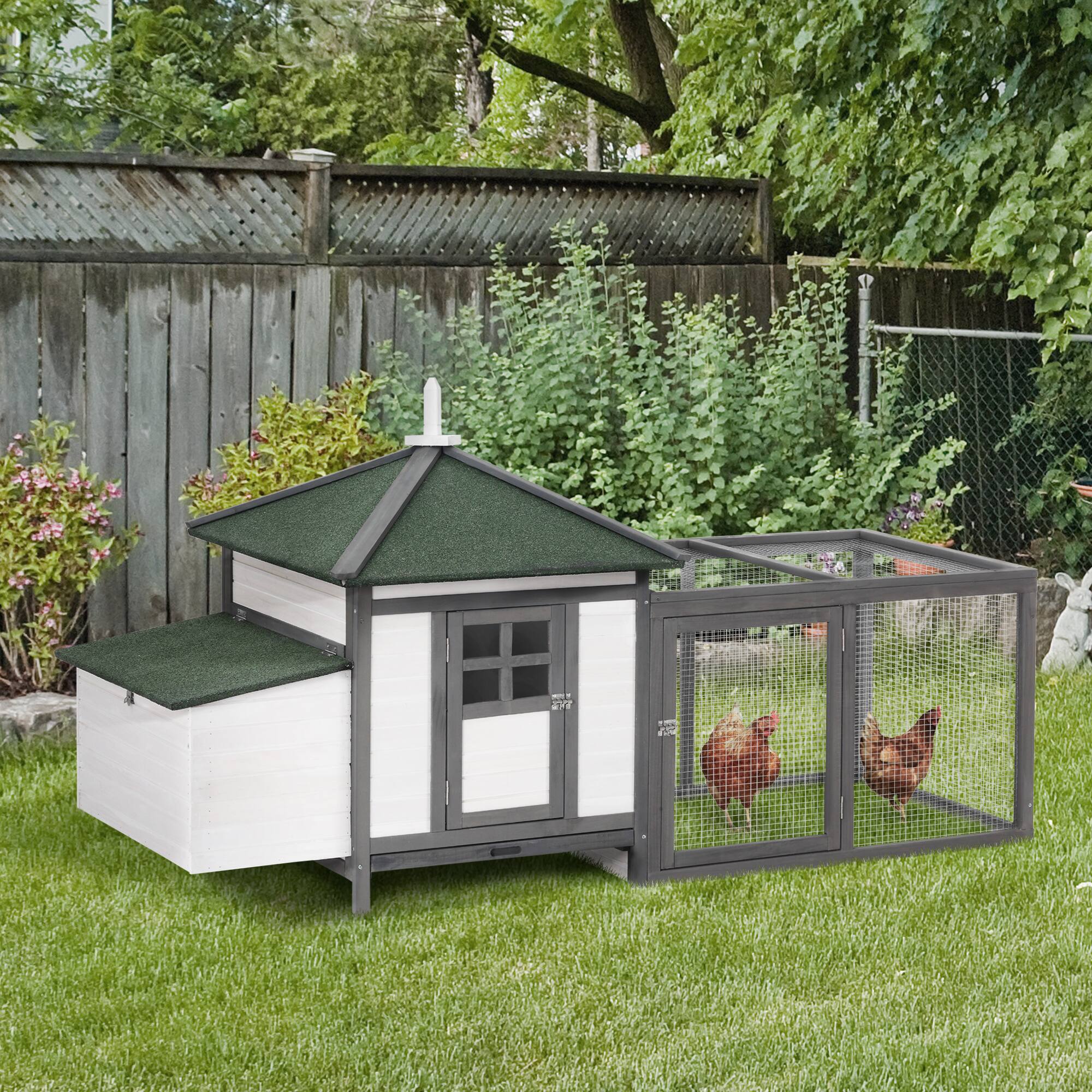 Pawhut 77" Wooden Chicken Coop with Nesting Box, Cute Outdoor Hen House ...