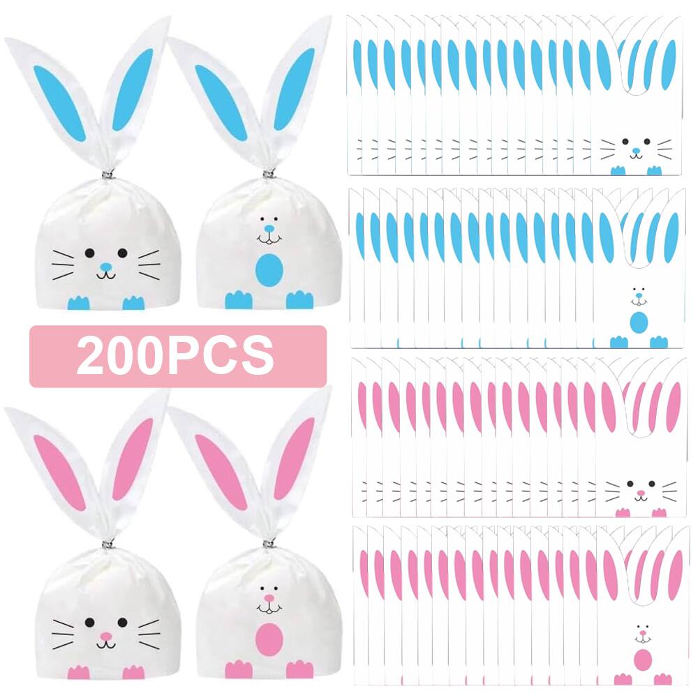Auledio 200Pcs Cute Bunny Long Ear Candy Gift Bags, Easter Goodie Bags ...