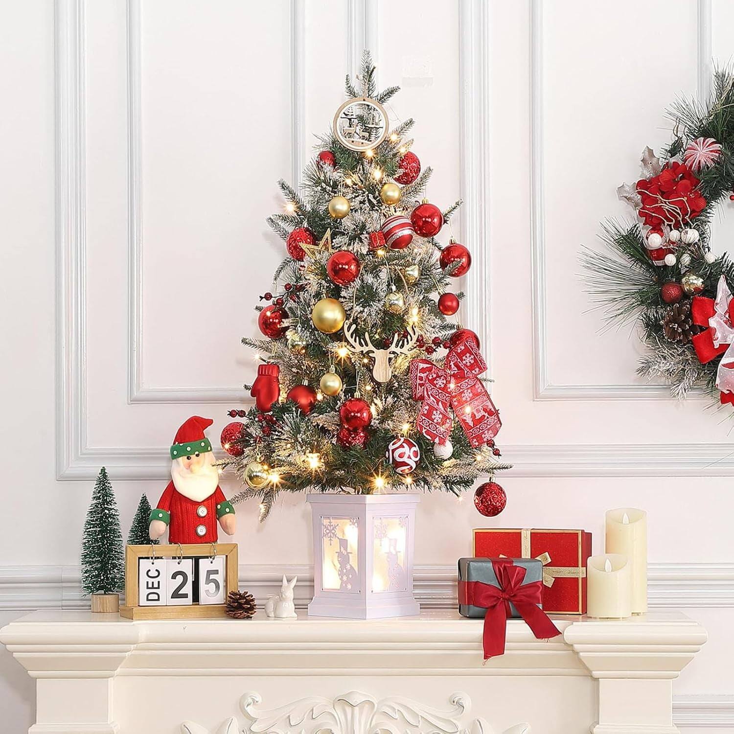 Jojoka 3ft Pre Lit Christmas Tree Mini Xmas Tree 78 LED Lights Indoor ...