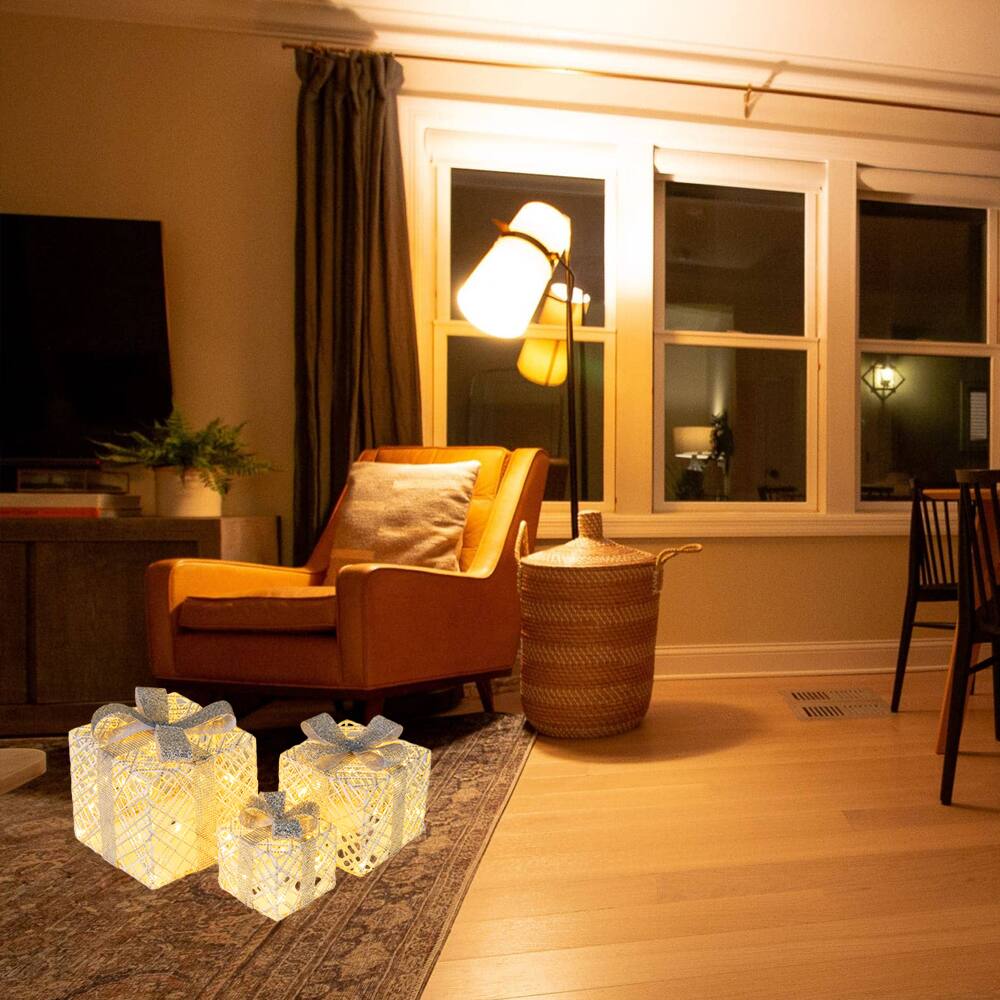 BreeBe 3 Piece Lighted Christmas Gift Box Set with 50 LED Lights and ...