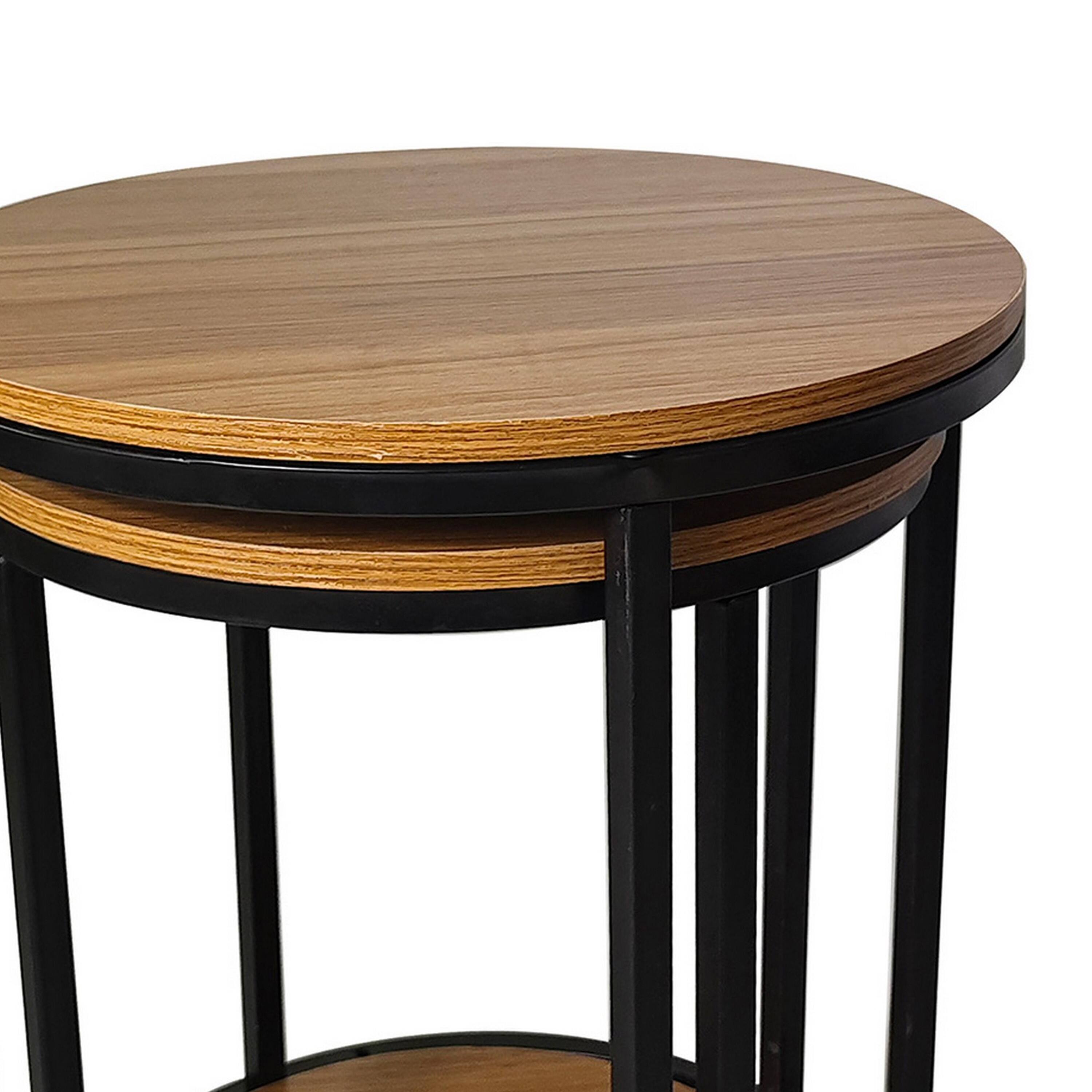 Manhattan Lane Molly Nesting Table Set of 2, Round Brown Solid Wood Top ...