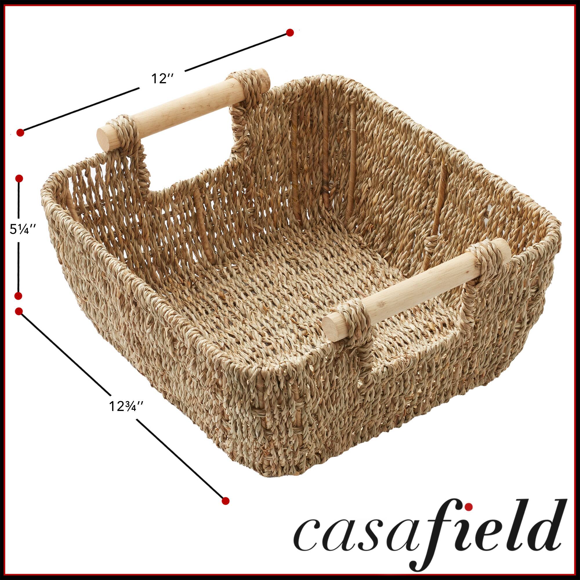 Casafield Hyacinth Seagrass Oval Storage Baskets with Wooden Handles ...