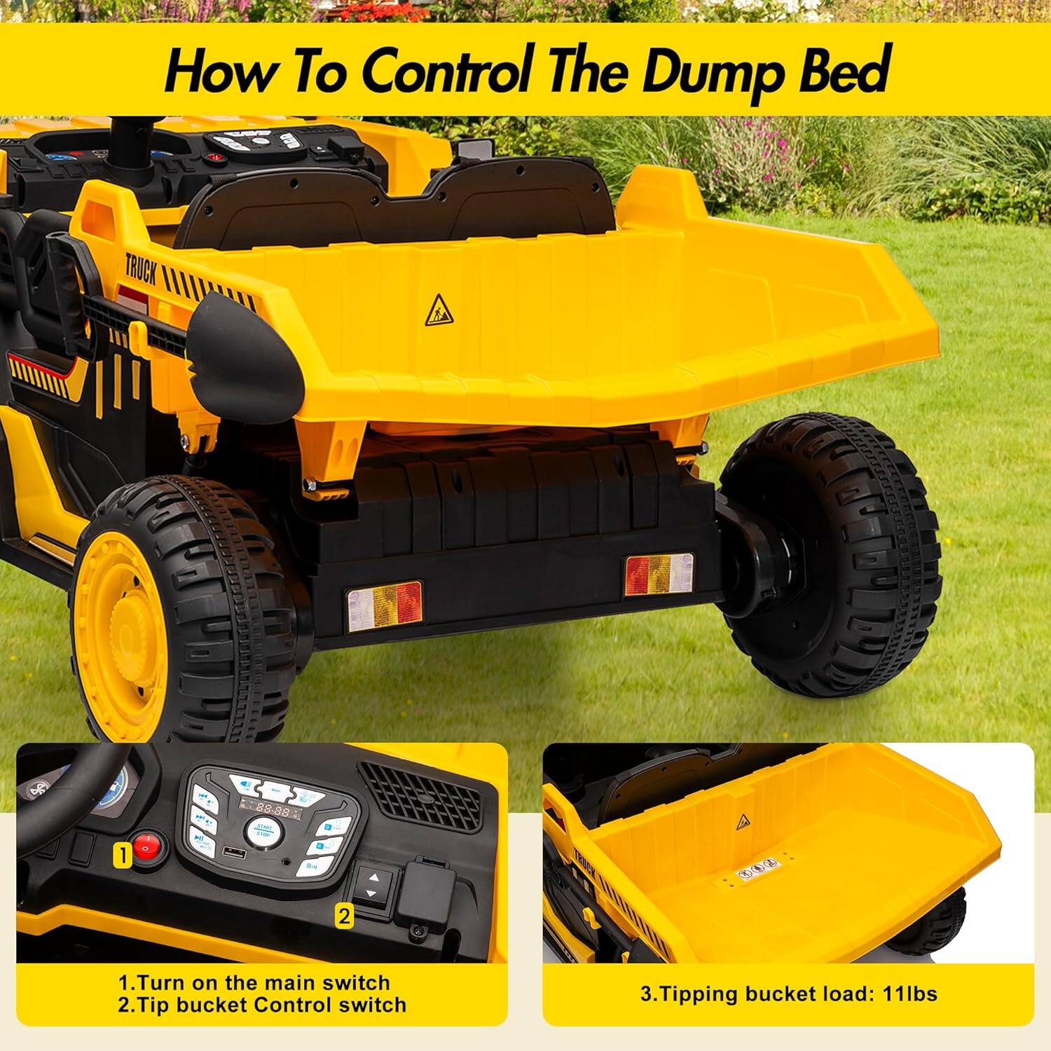 Acekool 24V 2 Seater Ride On Dump Truck, Remote Control, Electric Dump ...