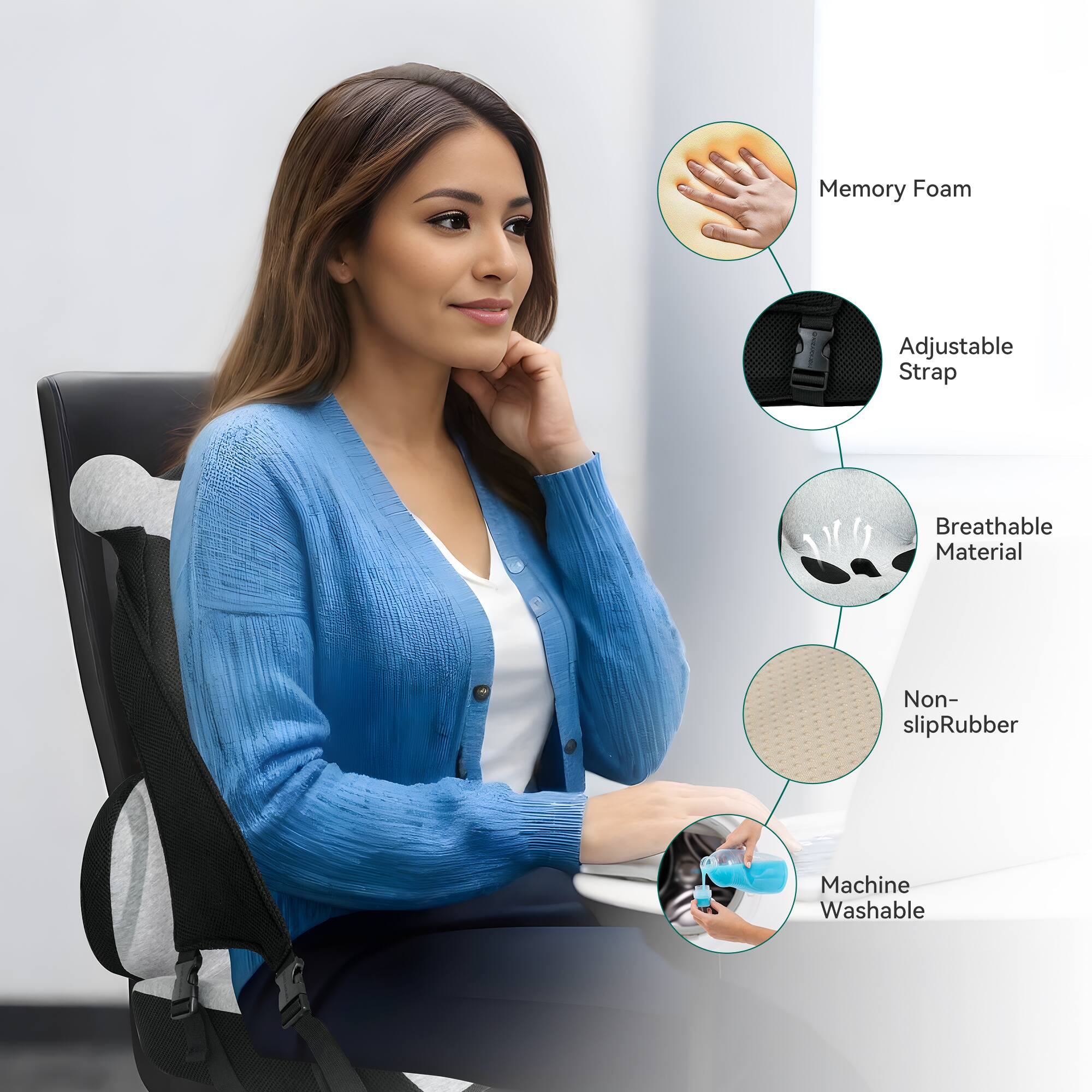 Snailax Memory Foam Office Chair Cushion with Lumbar Support Pillow ...