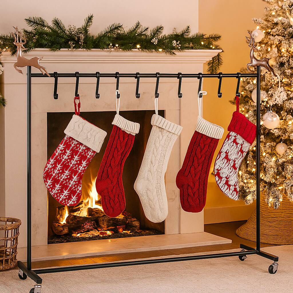 BreeBe 10 Hook Rolling Christmas Stocking Rack Freestanding Display ...