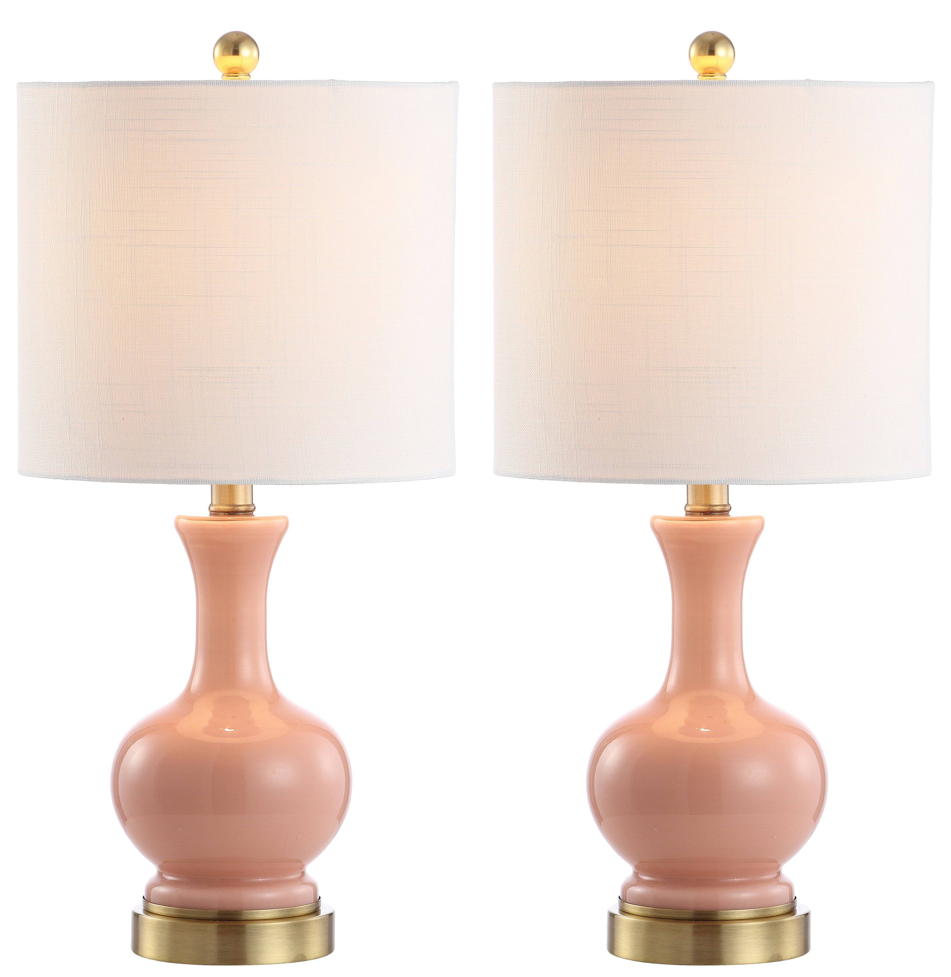 Jonathan Y Cox 22" Metal/Glass LED Table Lamp, Light Coral (Set of 2 ...