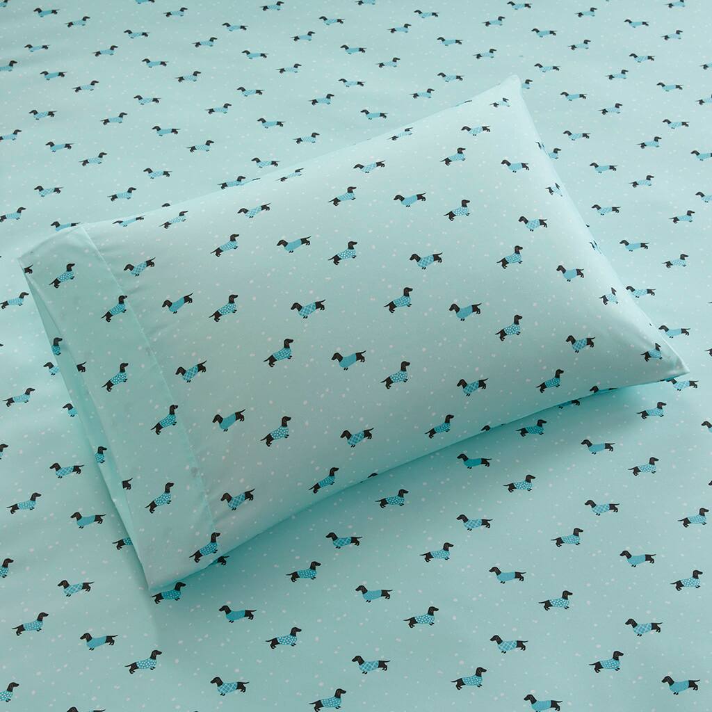 Gracie Mills Everett 85 gsm Printed Soft Microfiber Sheet Set Aqua Dogs ...