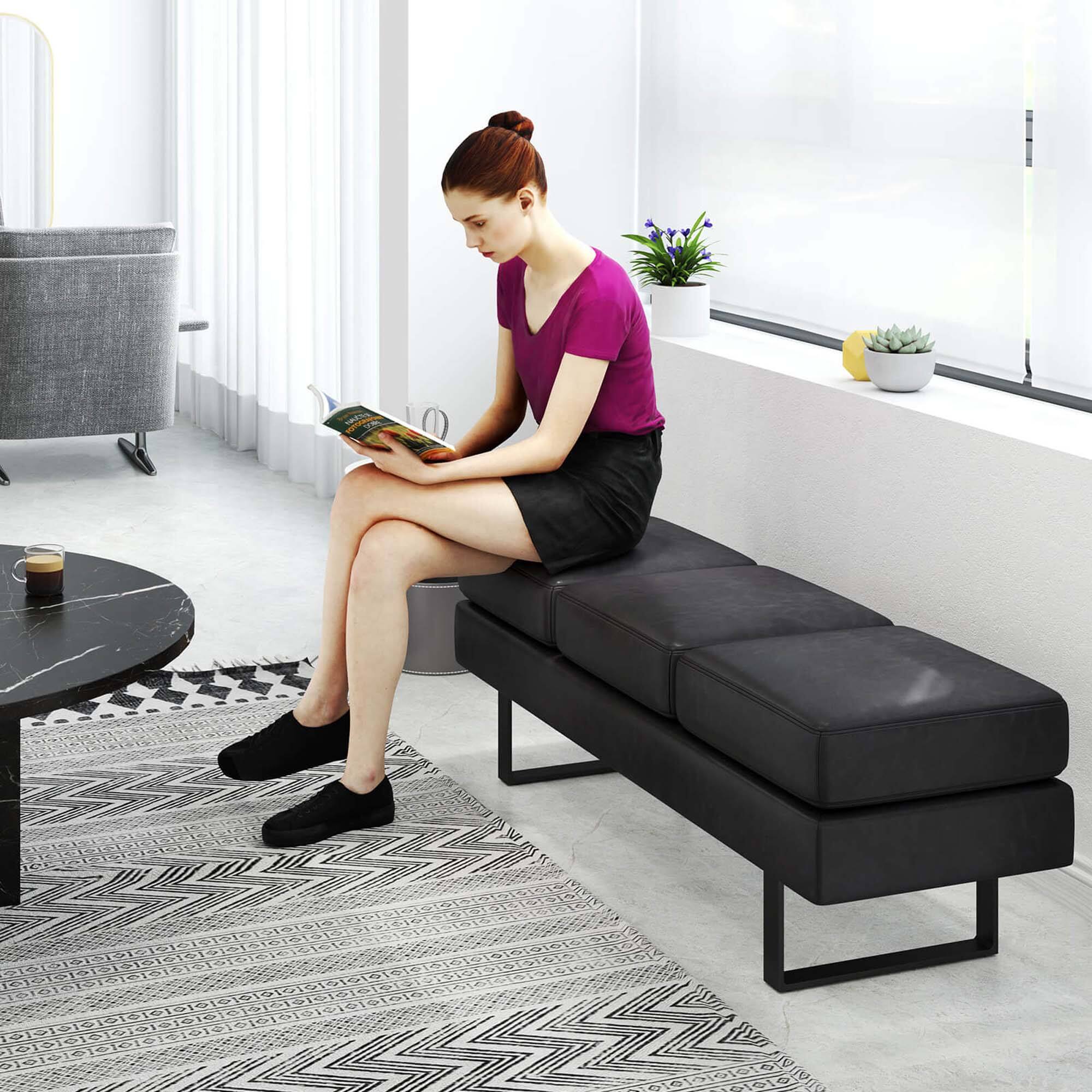 Costway Waiting Room Bench Seating with Metal Frame Leg Upholstered ...