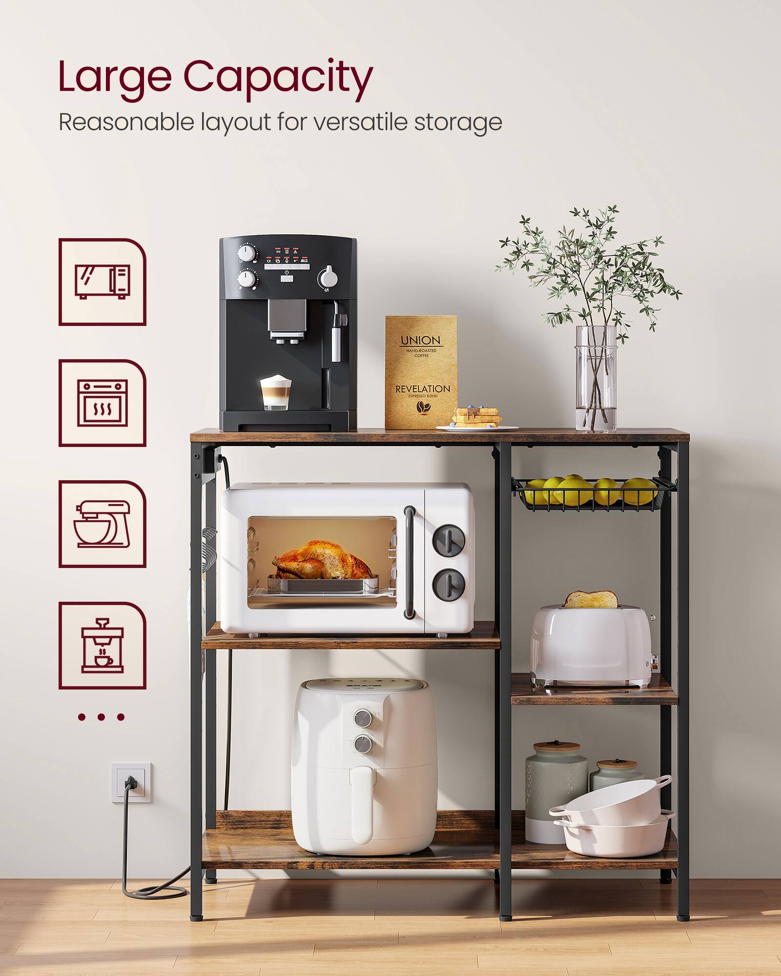 Songmics Home Baker's Rack, Coffee Bar Stand with Charging Station ...