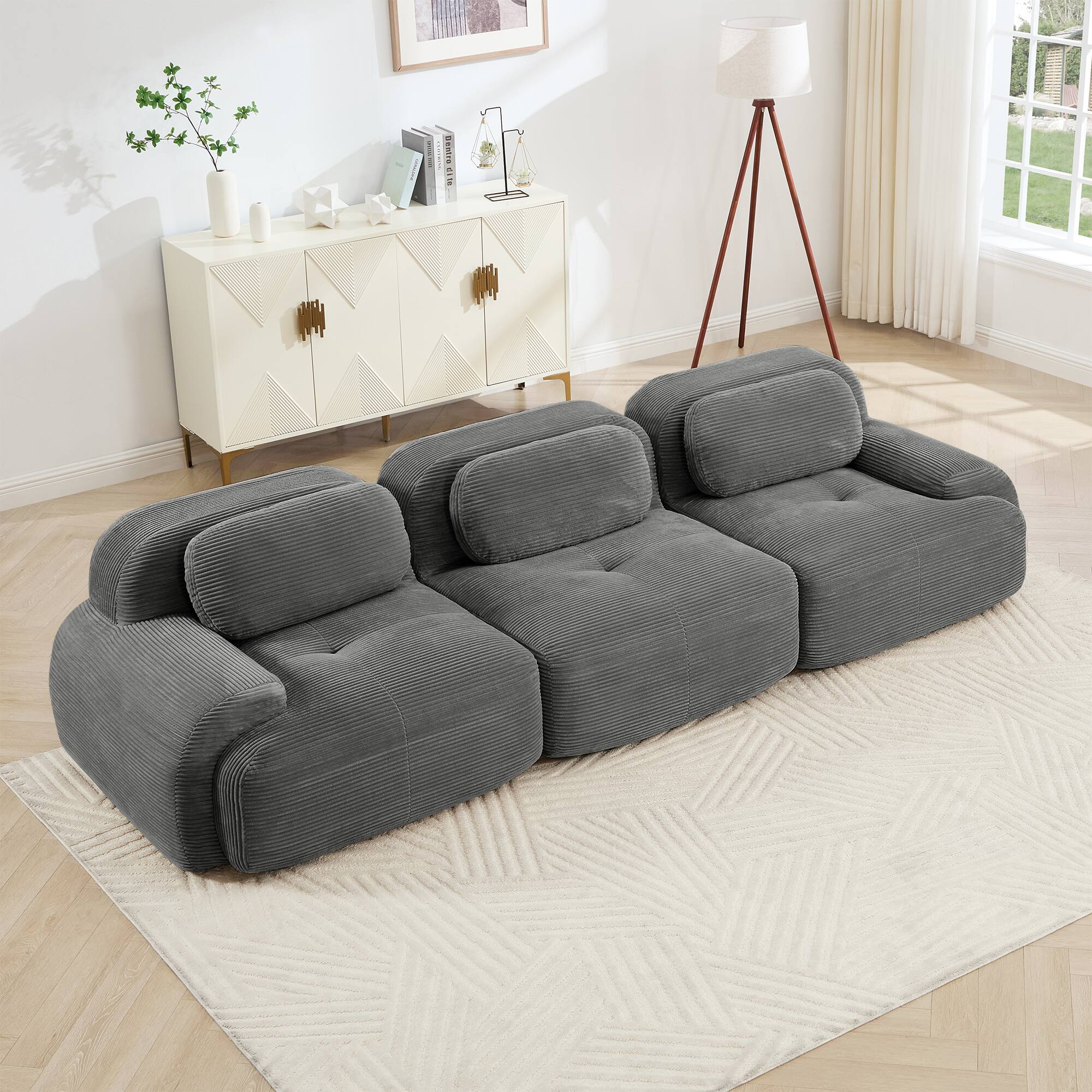 Aukfa 3 seats Modular Corduroy Sectional Sofa with Ergonomic Support ...