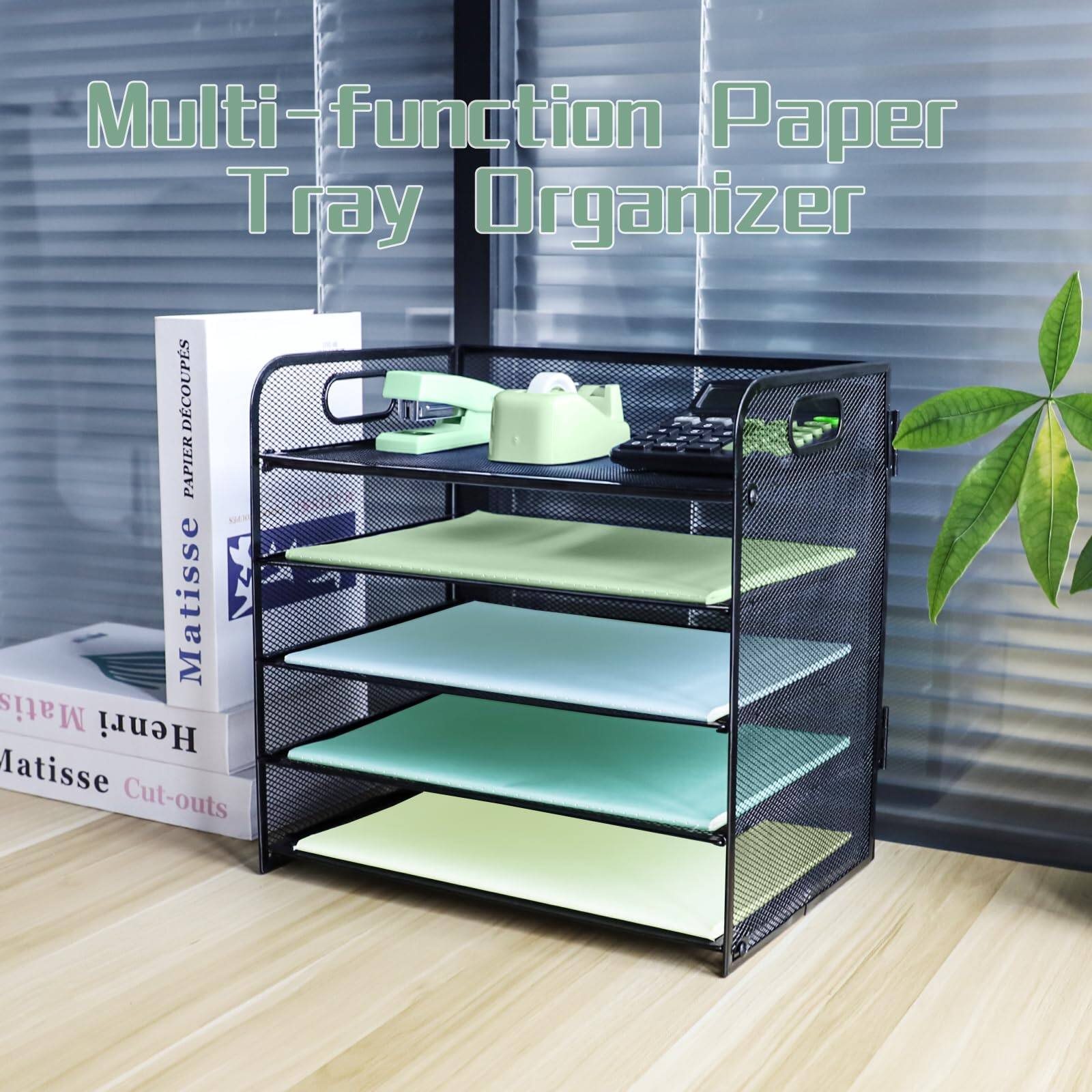 Paradigms Interiors Paper Letter Tray With Handle 5 Tier Metal Mesh ...