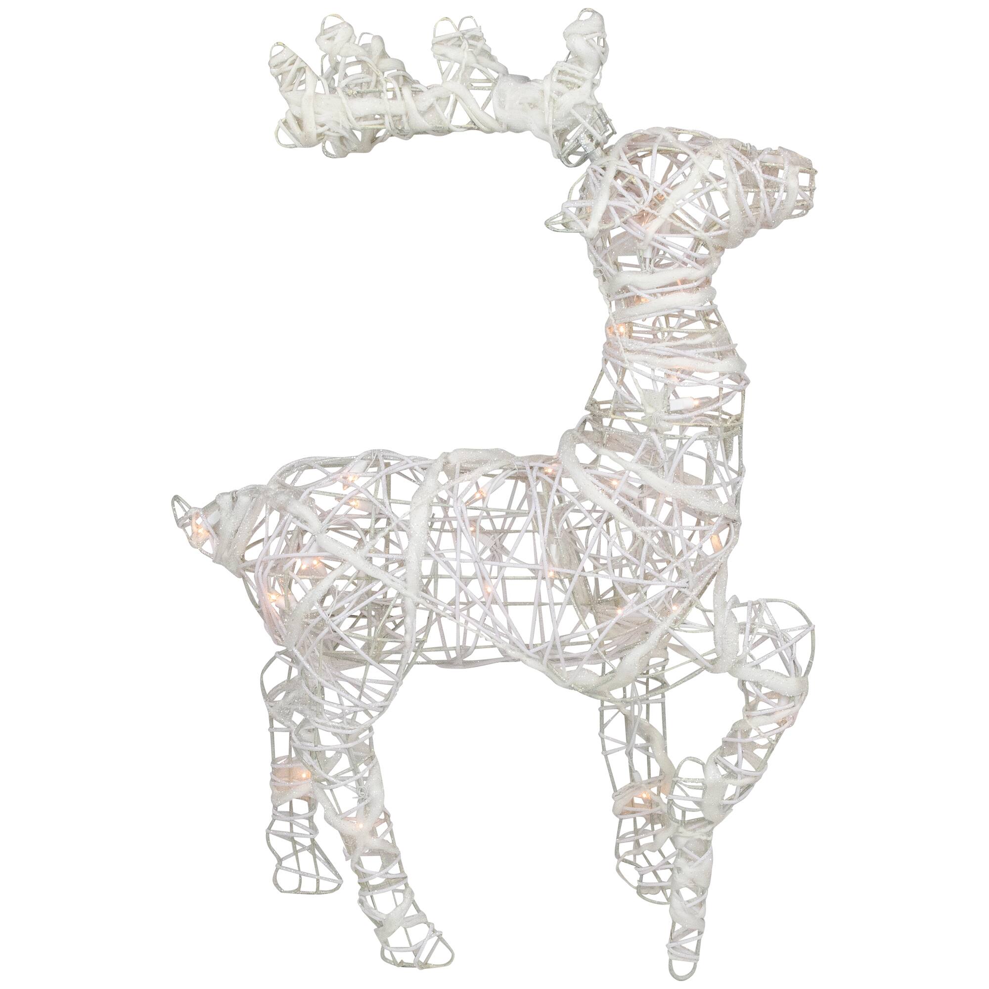 Northlight Glittered Rattan Reindeer Outdoor Christmas Decoration 30" Clear Lights White ...