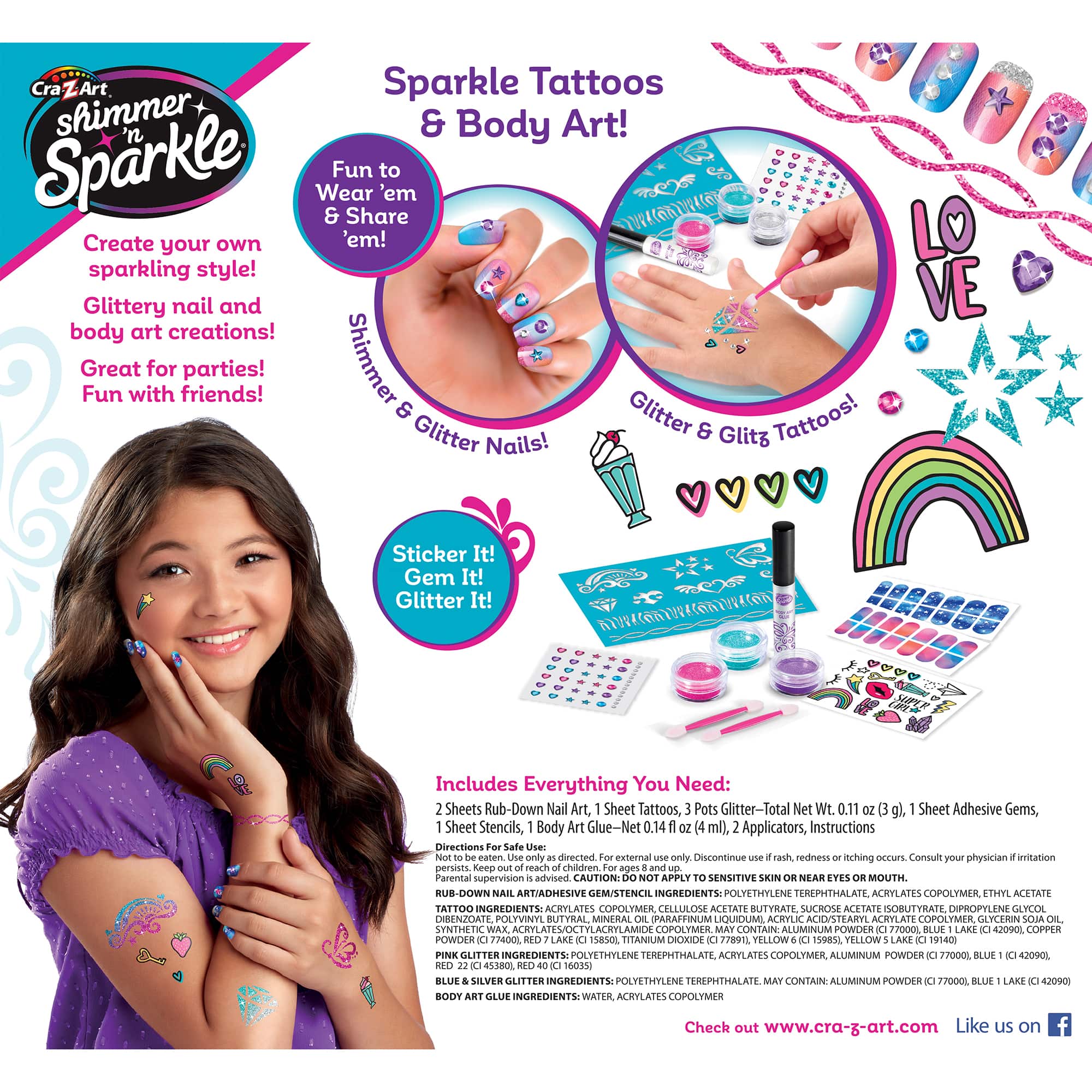 Cra-Z-Art Shimmer 'N Sparkle: DIY Sparkling Glitter Tattoos & Nails ...