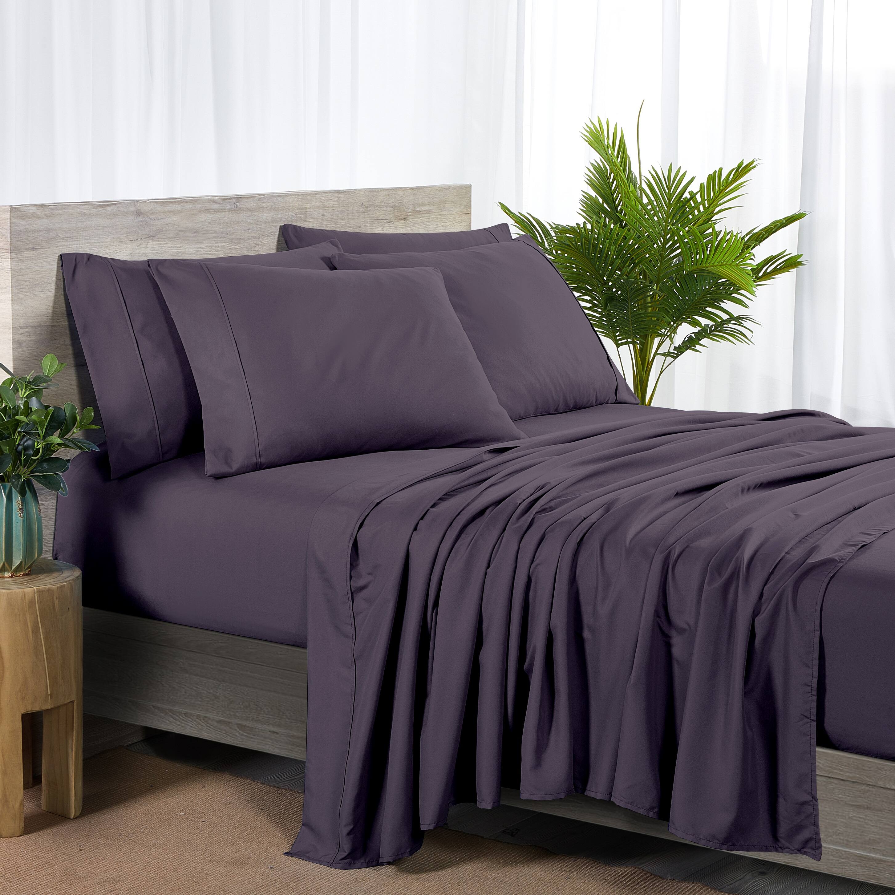 Bibb Home 2000 Count 6 Piece Bamboo Sheet Set with Snug Grip Egg Plant 1831 - Best Buy