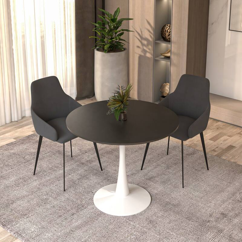 LeisureMod Bristol 35 in. Round MDF Wood Dining Table in Stainless ...