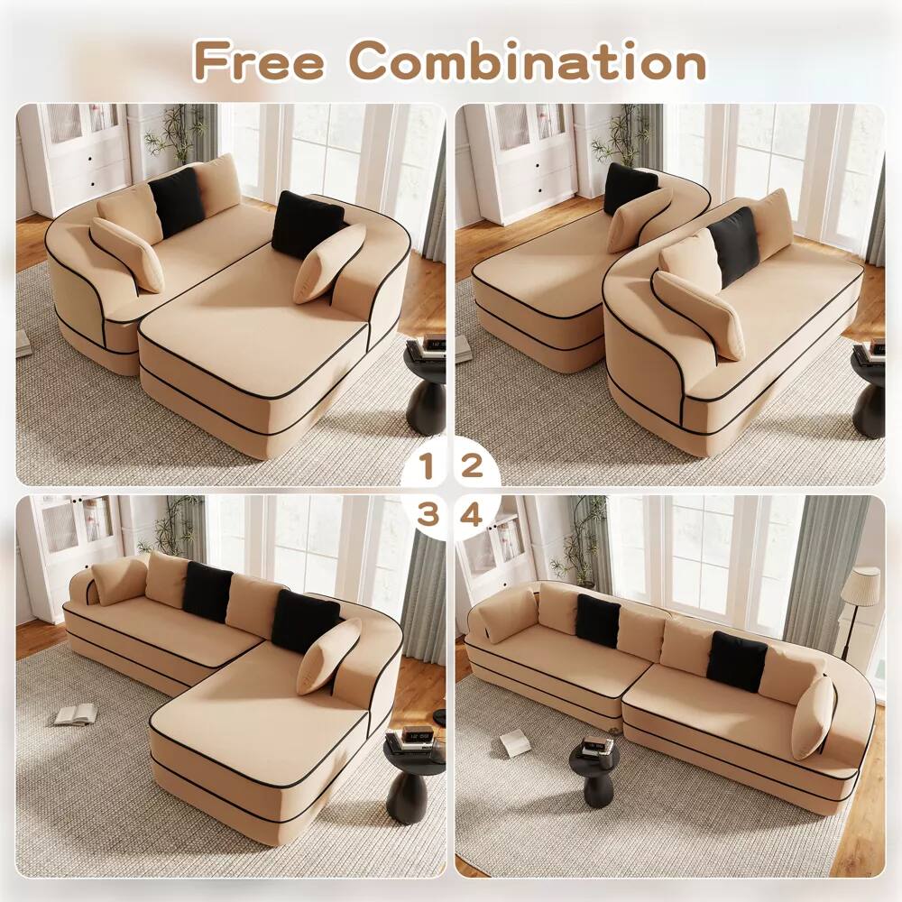 Aukfa 106" Fluffy Teddy Fabric Oversized Modular Sectional 3 Seats Sofa ...