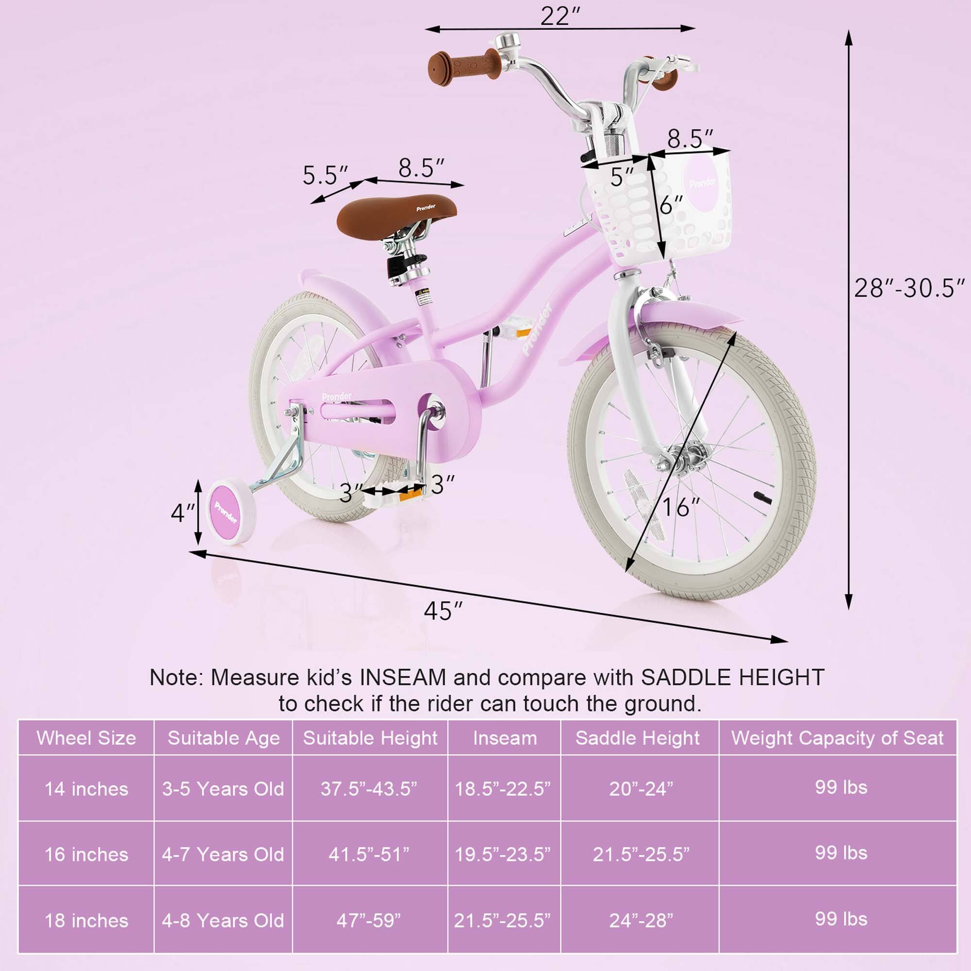 Costway 16" Kids Bike Toddler Adjustable Bicycle with Training Wheel for 4 7 Years Old Purple ...