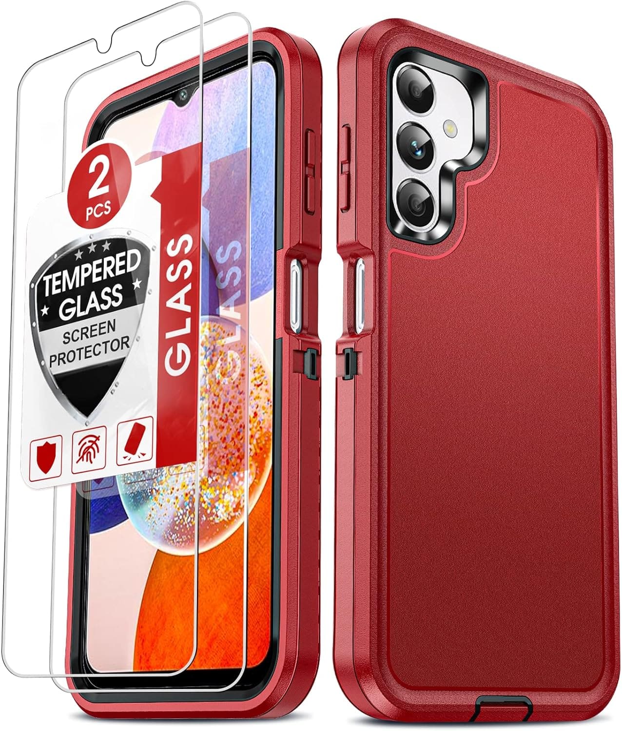 Entronix - Heavy Duty Phone Bundle for Samsung Galaxy A34 with 2 Clear Screen Protectors - Red ...