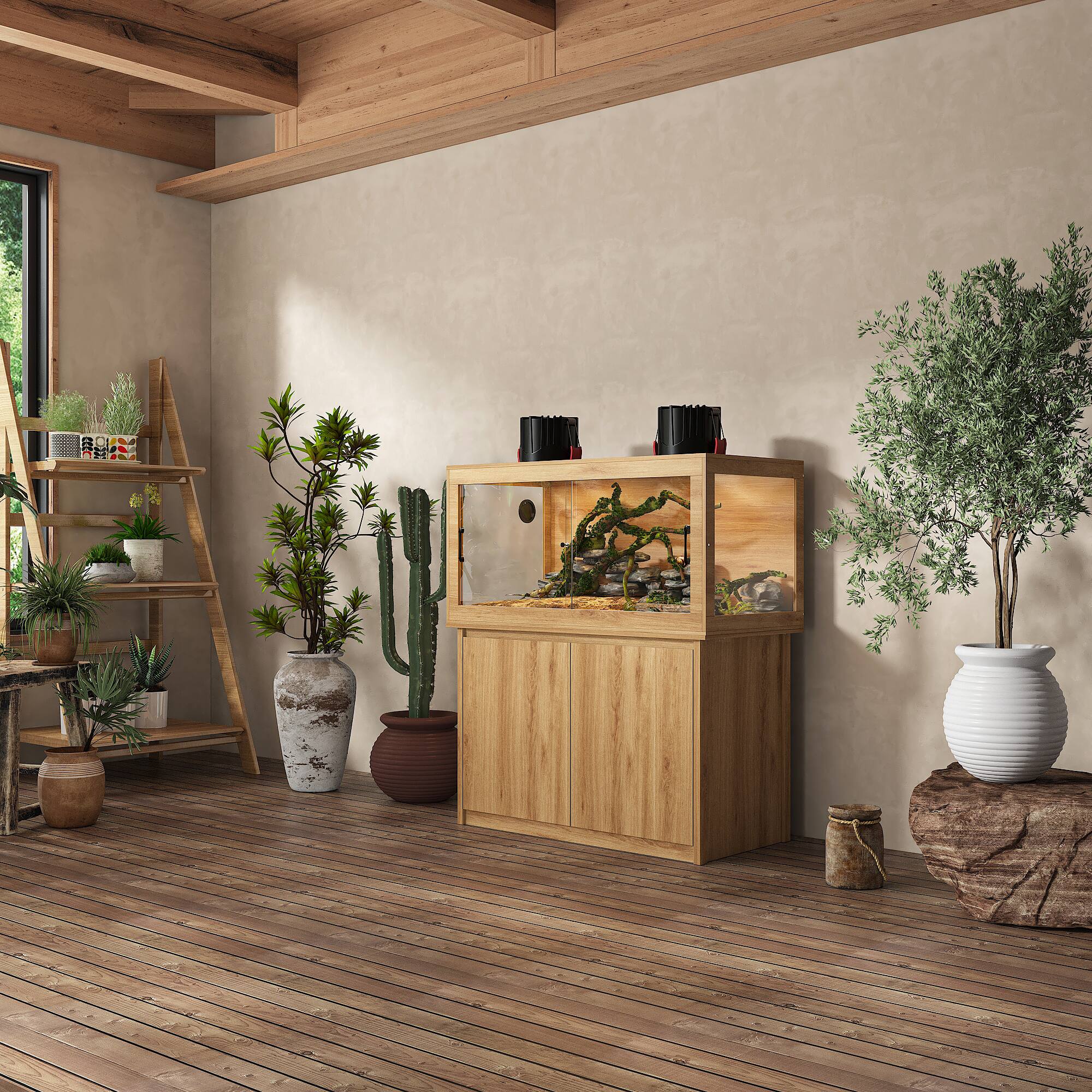 Famapy Reptile Enclosure Cabinet with Storage – Glass Terrarium Habitat ...