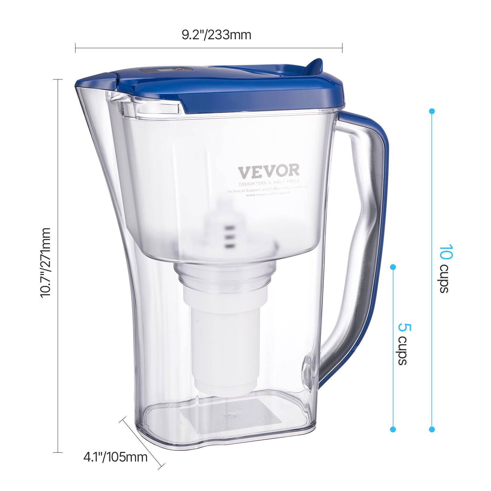 VEVOR Water Filter Pitcher, 9 Cup 5 stage Water Filter Dispenser, Fast ...