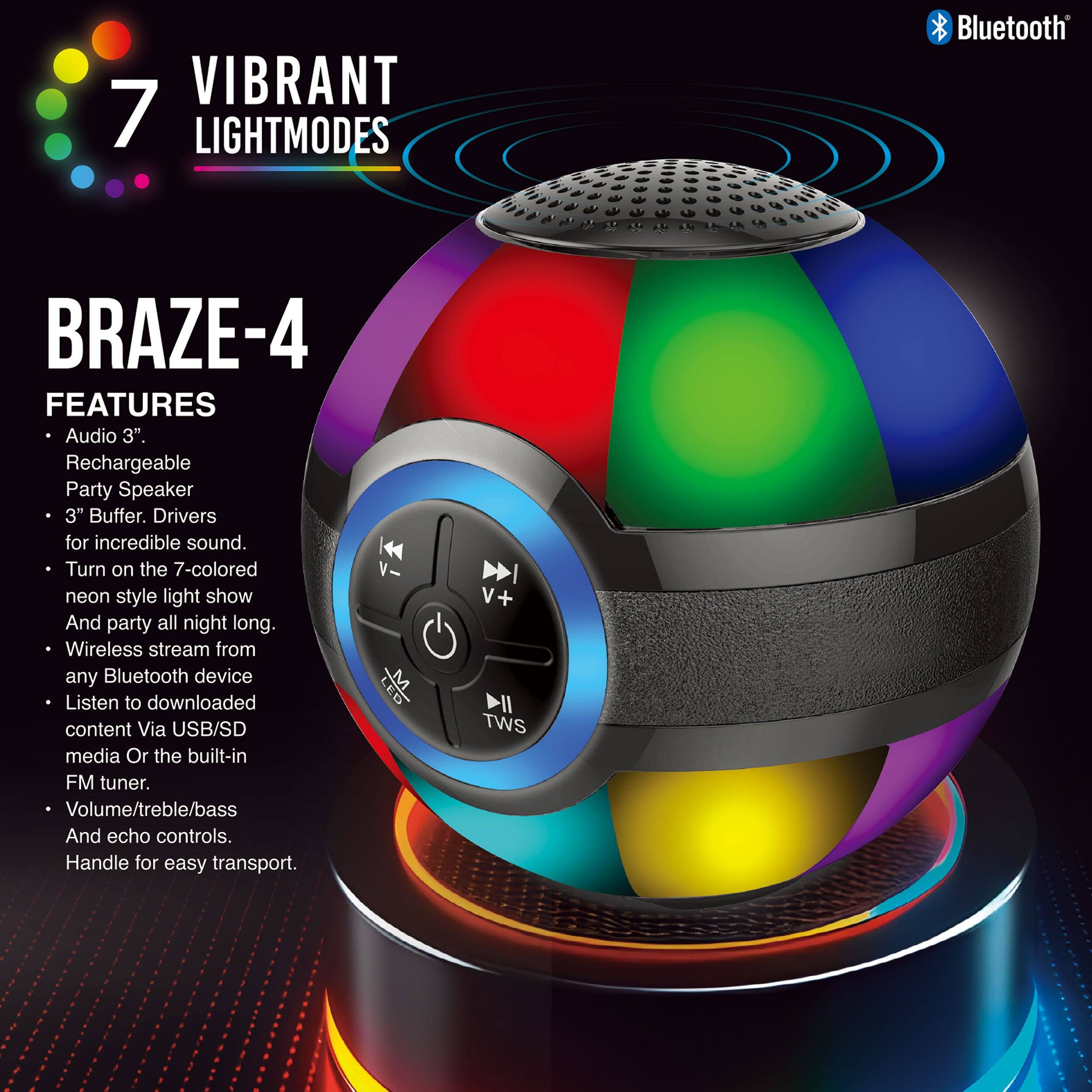 TopTech BRAZE 4 Portable 3" Bluetooth Speaker with 7 Color LED Lights ...