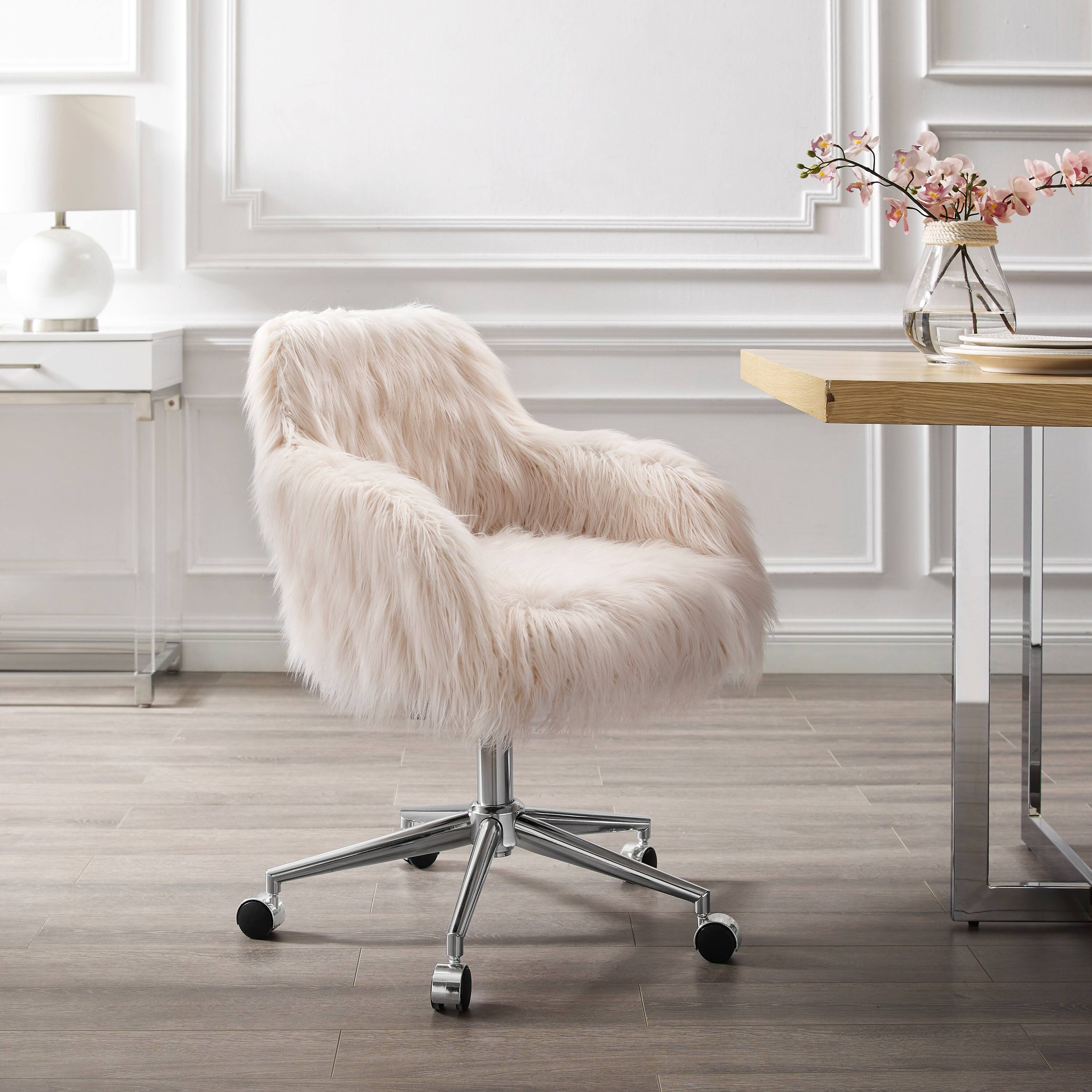 Linon Home Décor Diehm Faux Fur Adjustable Office Chair With Arms Pink ...