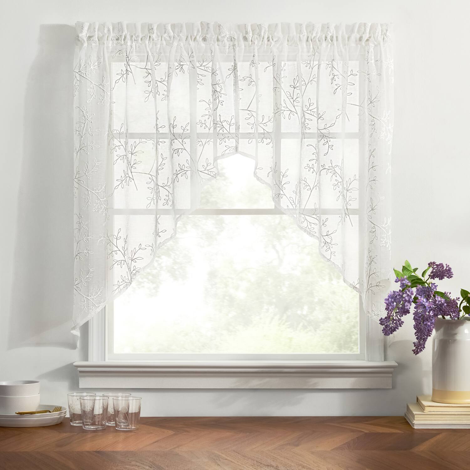 Ellis Curtain Brewster 100% Polyester Tailored Embroidered Sheer Rod ...