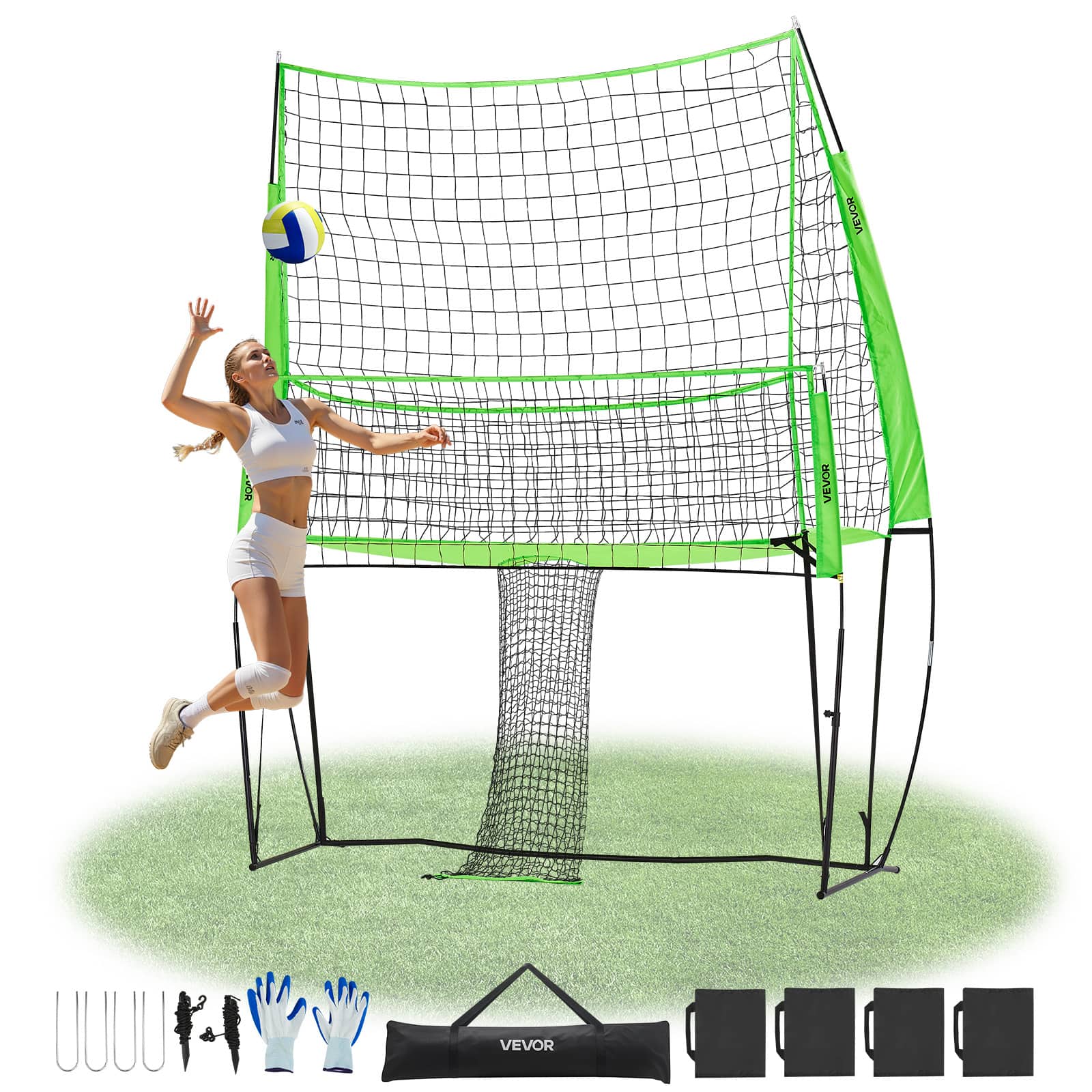 Vevor Volleyball Training Net System, Freely Height-Adjustable Practice ...