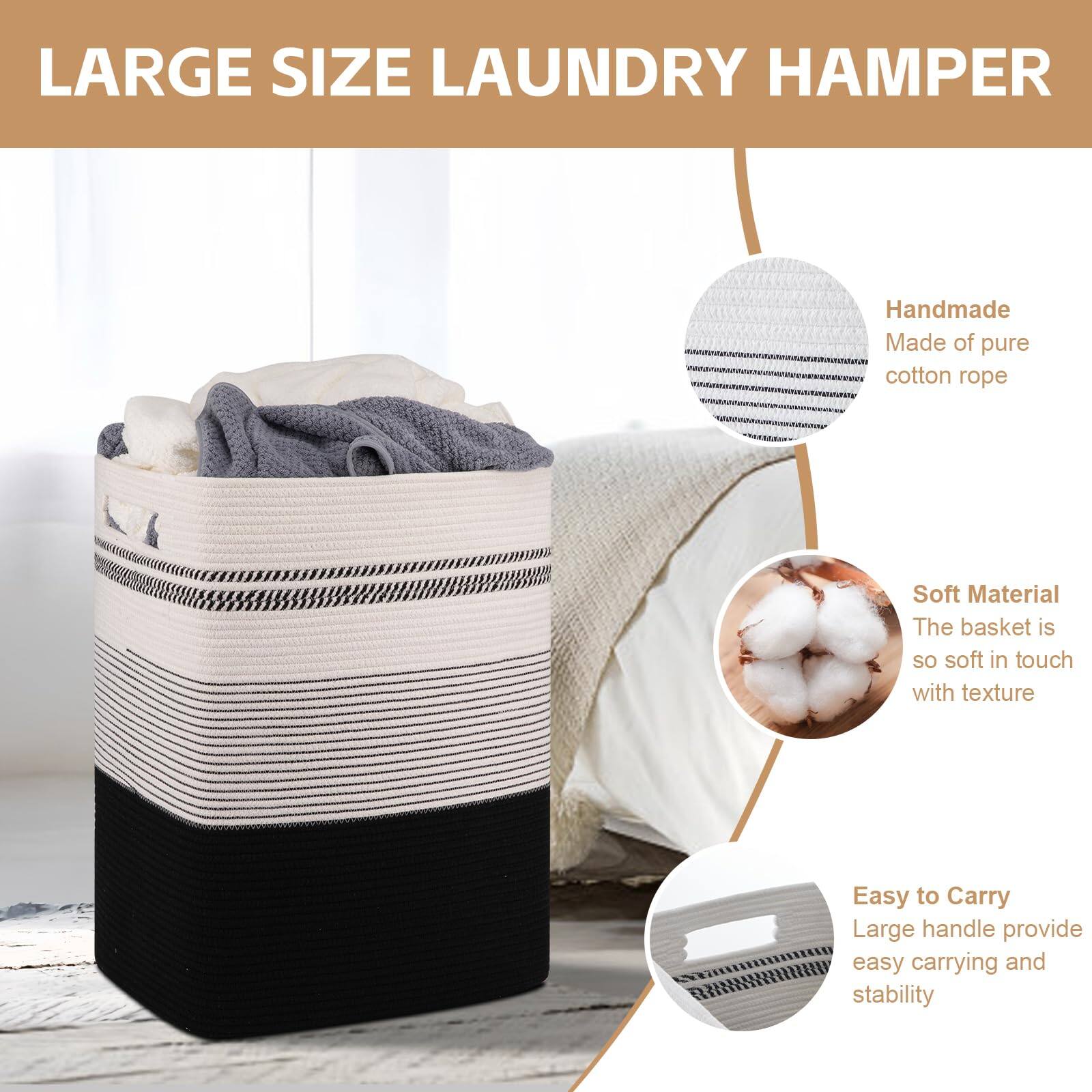 Dapper Styles Laundry Hamper Woven Rope Tall Basket With Handles 22" X ...