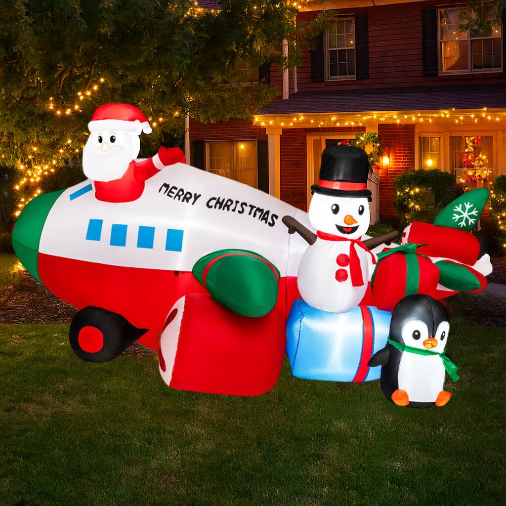 BreeBe Lighted 9FT Christmas Helicopter Inflatable with Santa Claus and ...