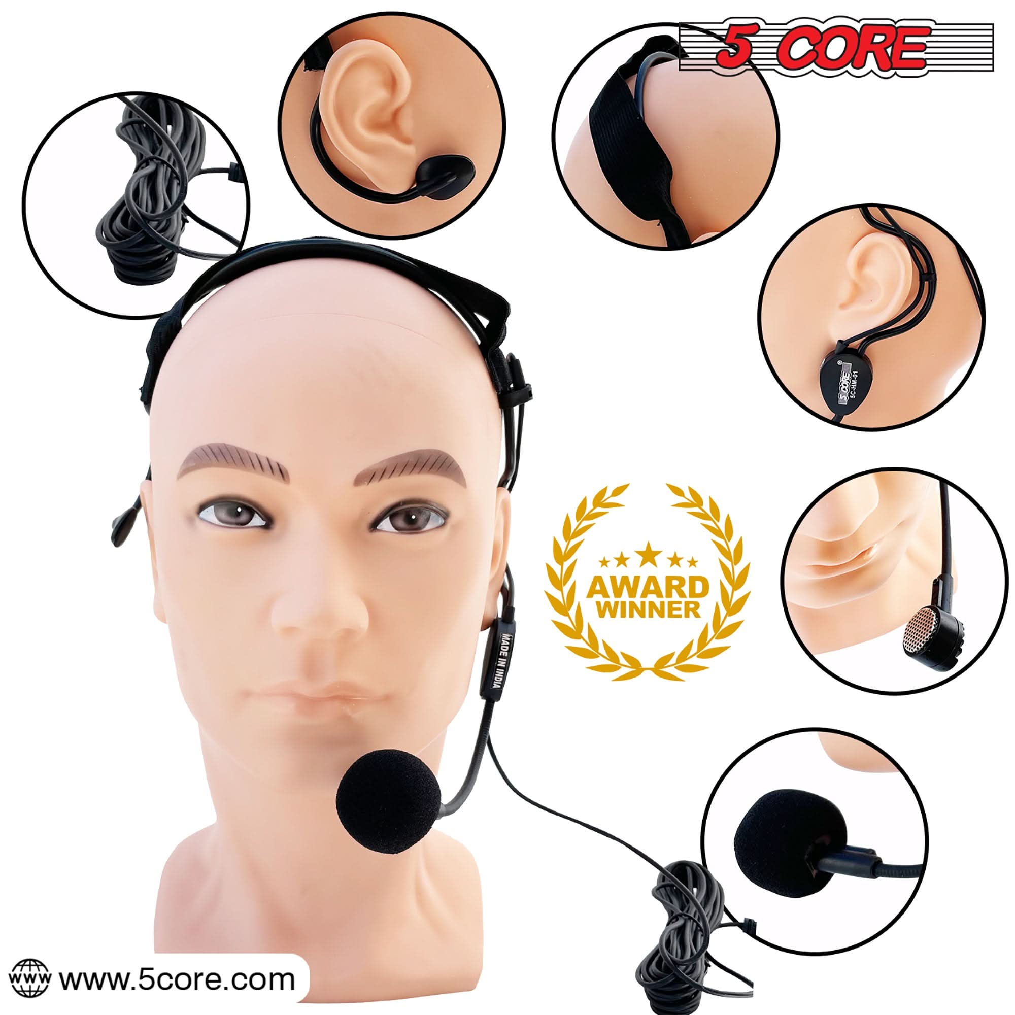 5 CORE Headset Microphone Professional Flexible Boom Wired Hands Free ...