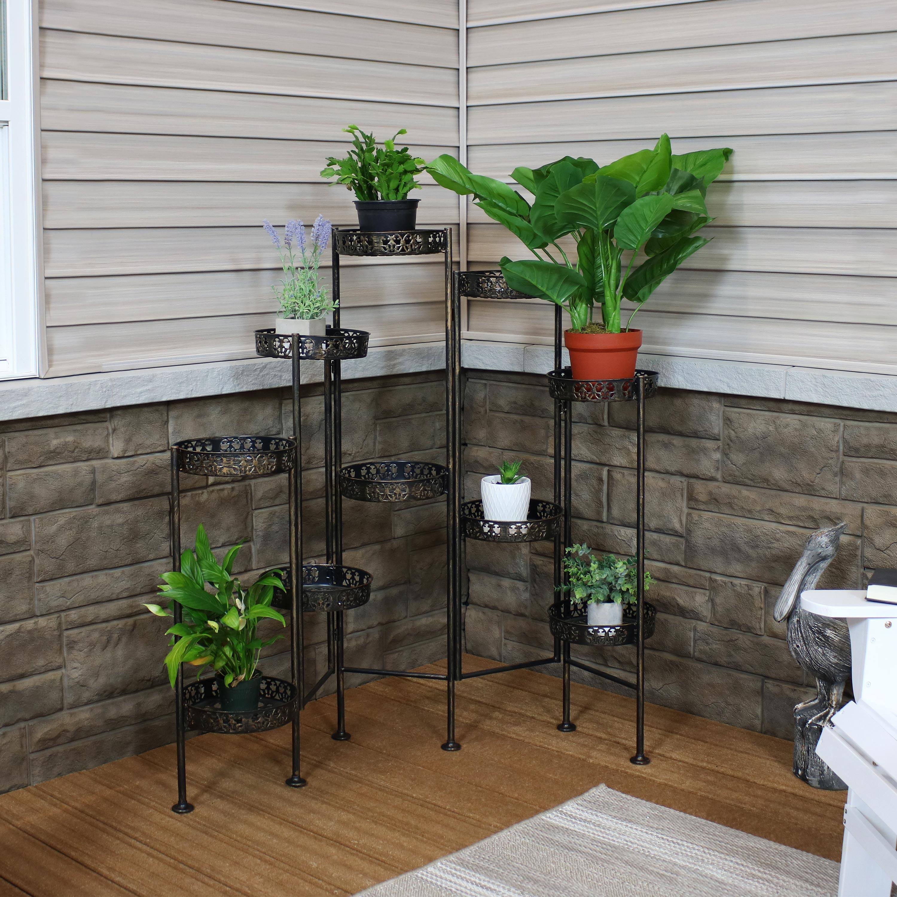 Sunnydaze Steel 10 Tier Staggered Folding Plant Stand 46.5 in Black KF ...
