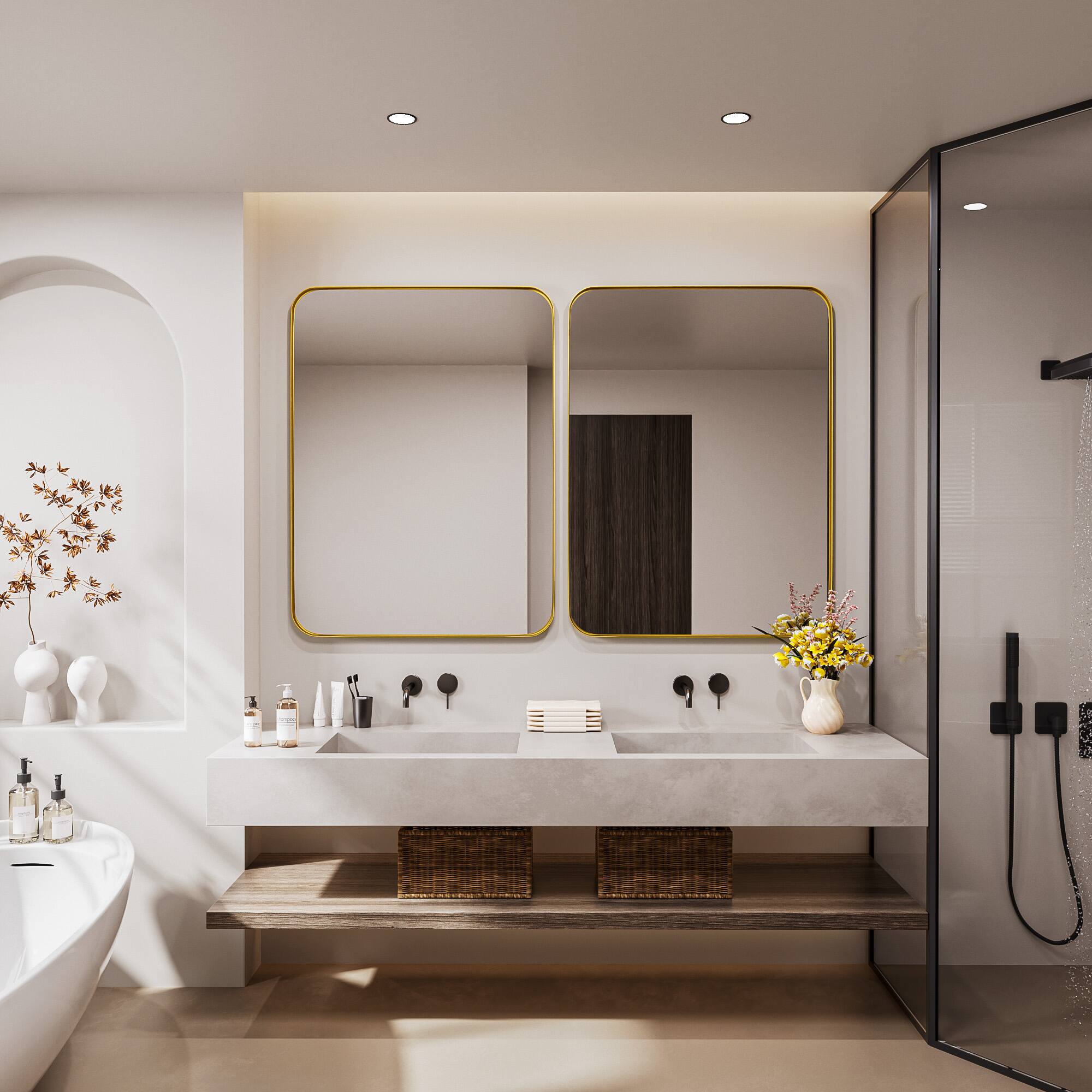 LOVMOR Tempered Glass Rounded Rectangle Framed Wall Mounted Bathroom ...