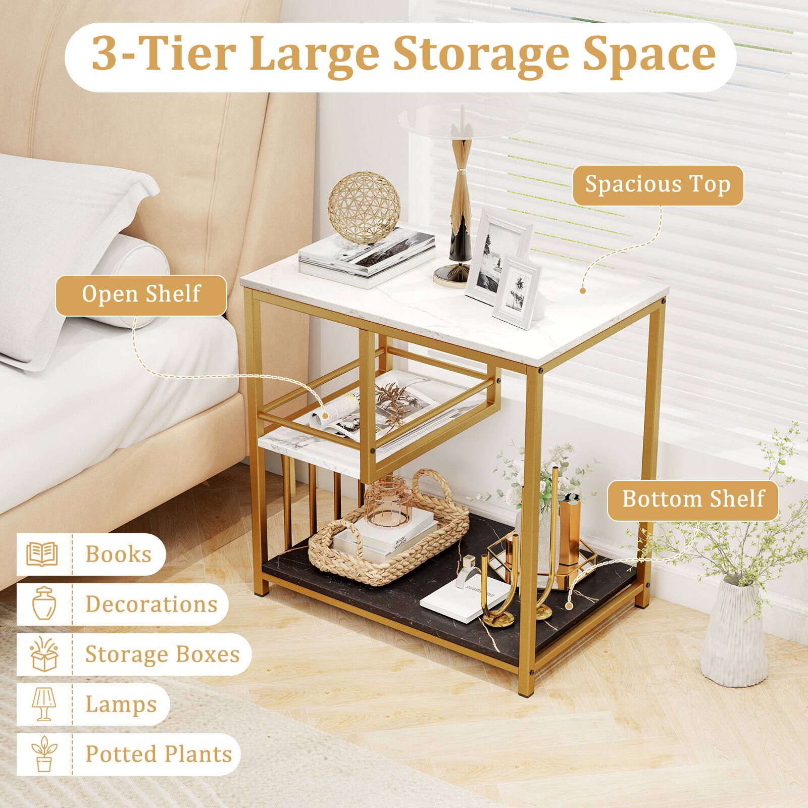 Costway 3 Tier Sofa Side Table with Open Storage Shelf Modern Buffet ...