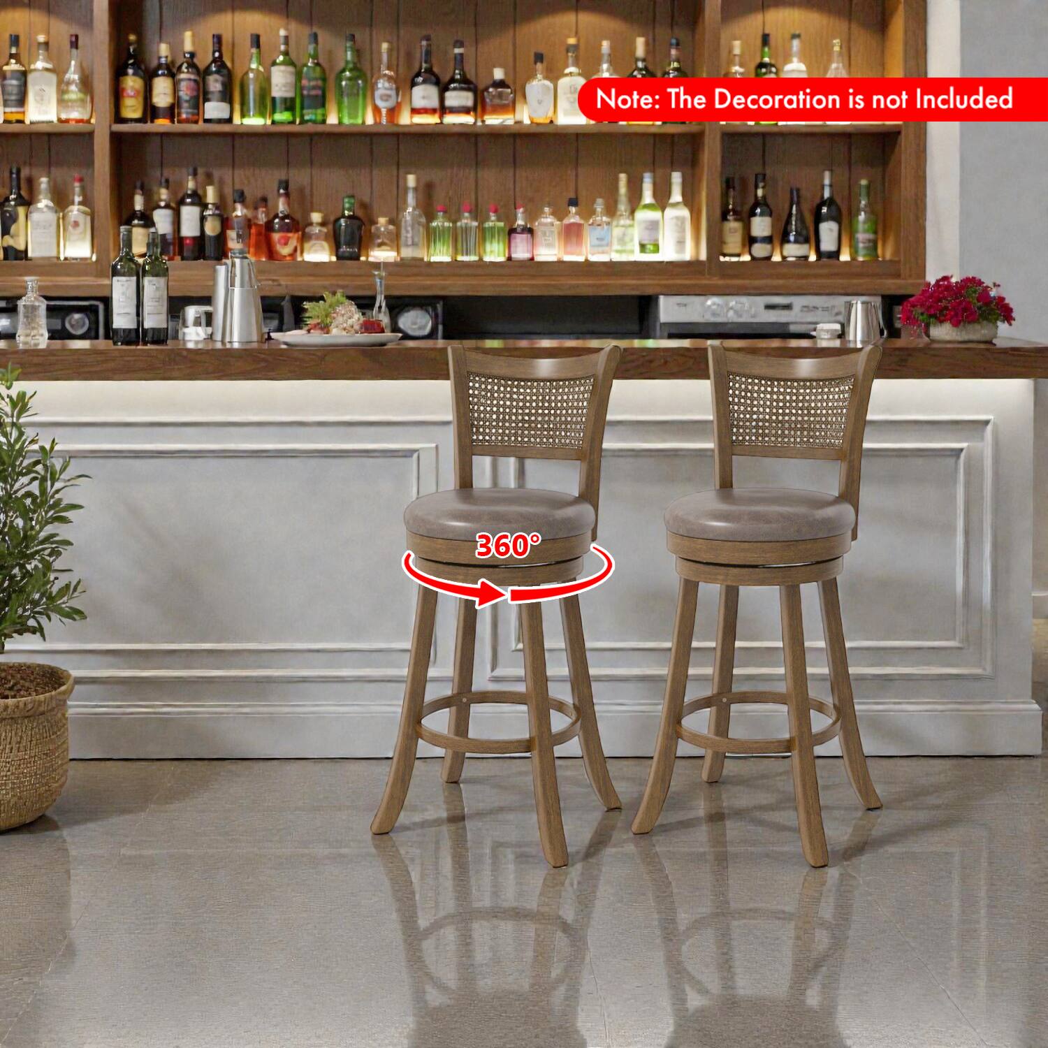 Hivvago Set of 2 Swivel Counter Height Bar Stools with Rattan Backrest ...