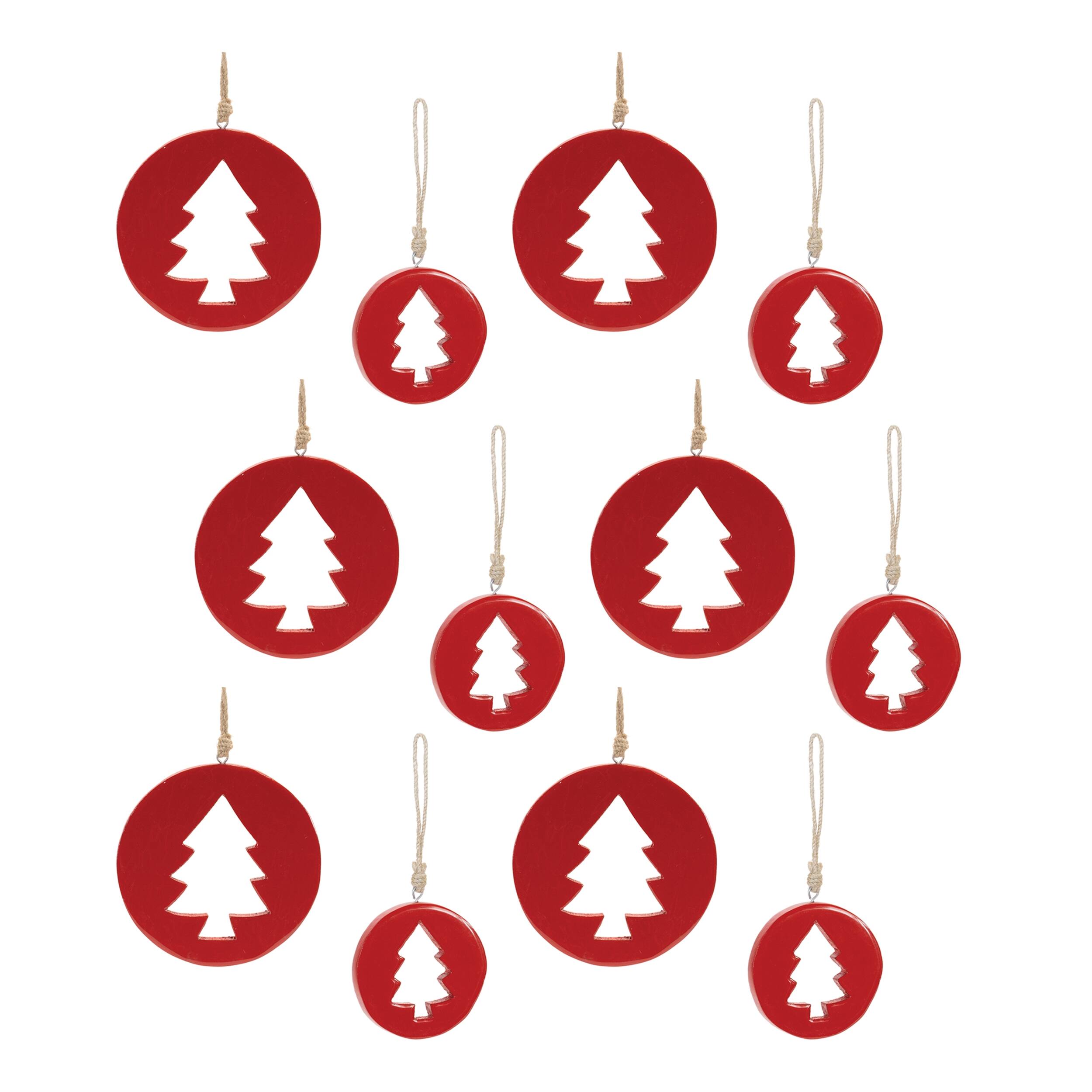 BreeBe Red Wood Pine Tree Cut Out Ornament (Set of 12) Red, Brown ...
