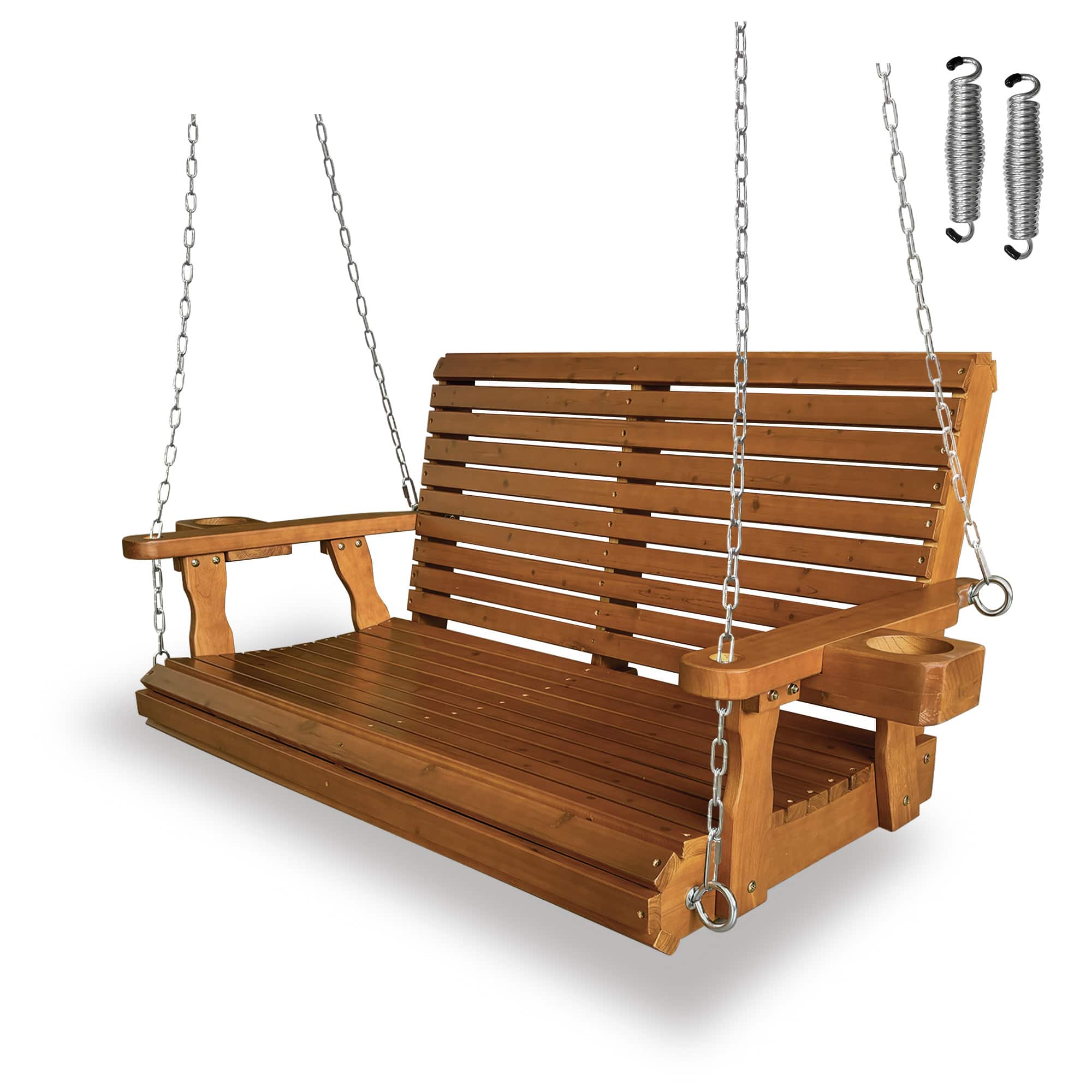 FORTUNE Candy - Wooden Porch Swing 2-Seater, High Backrest and Deep ...
