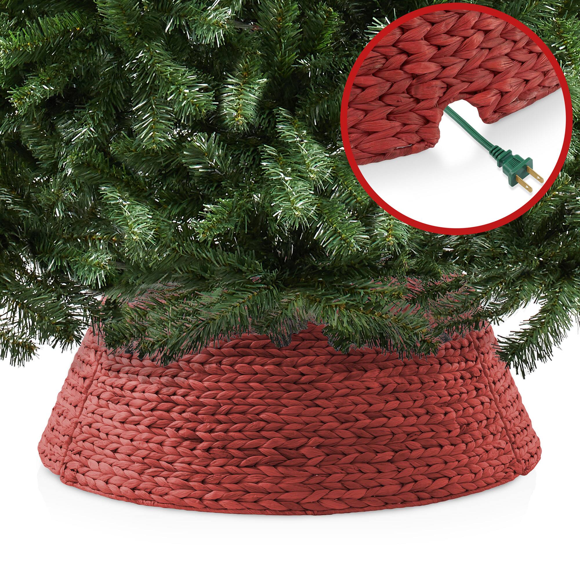 Casafield Water Hyacinth Christmas Tree Collar with Cord Cut Out Red ...
