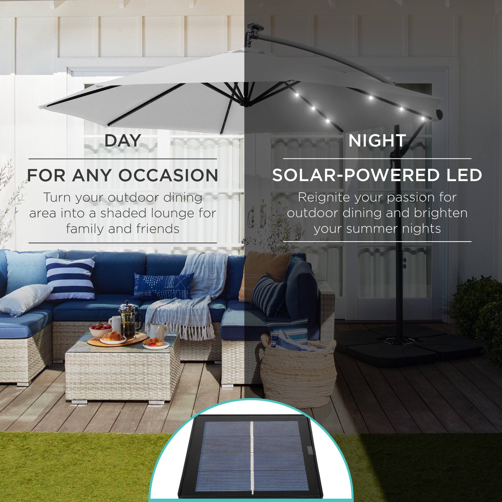 Best Choice Products 10ft Solar LED Offset Hanging Outdoor Market Patio ...