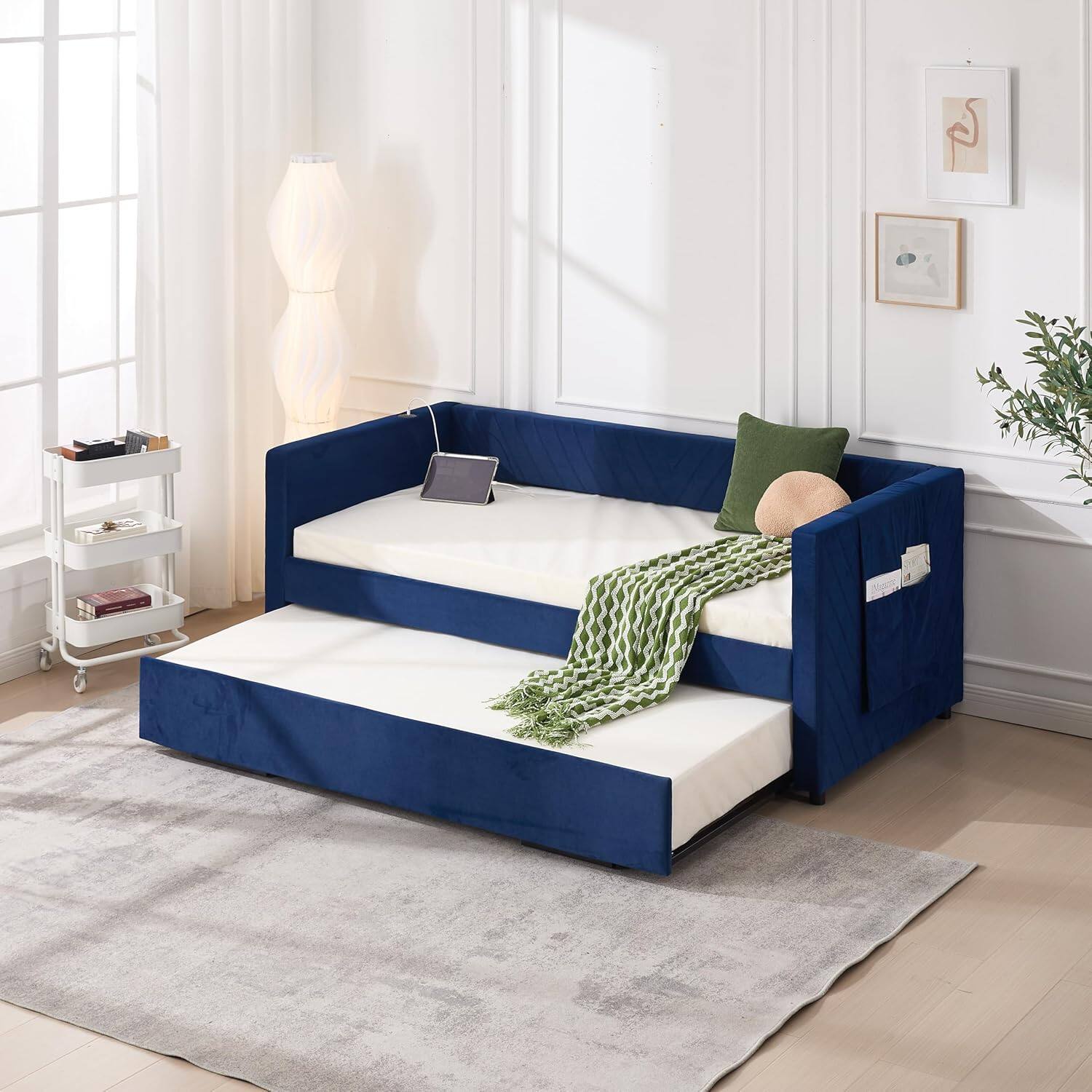 Trinkets Crazed - Twin Daybed with Pop Up Trundle, Velvet Upholstered ...