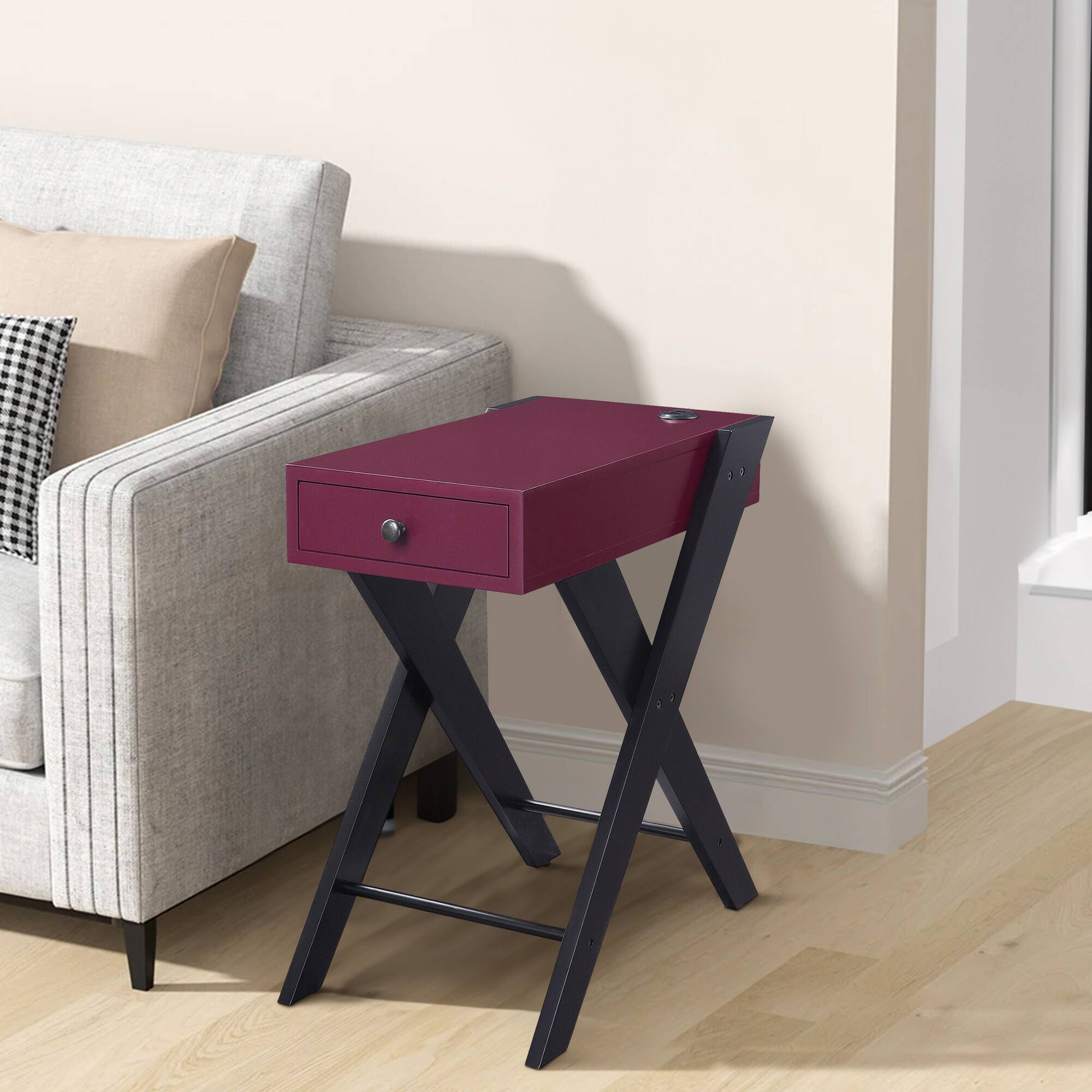 Manhattan Lane Wooden Frame Side Table with X Shaped Legs and 1 Drawer ...