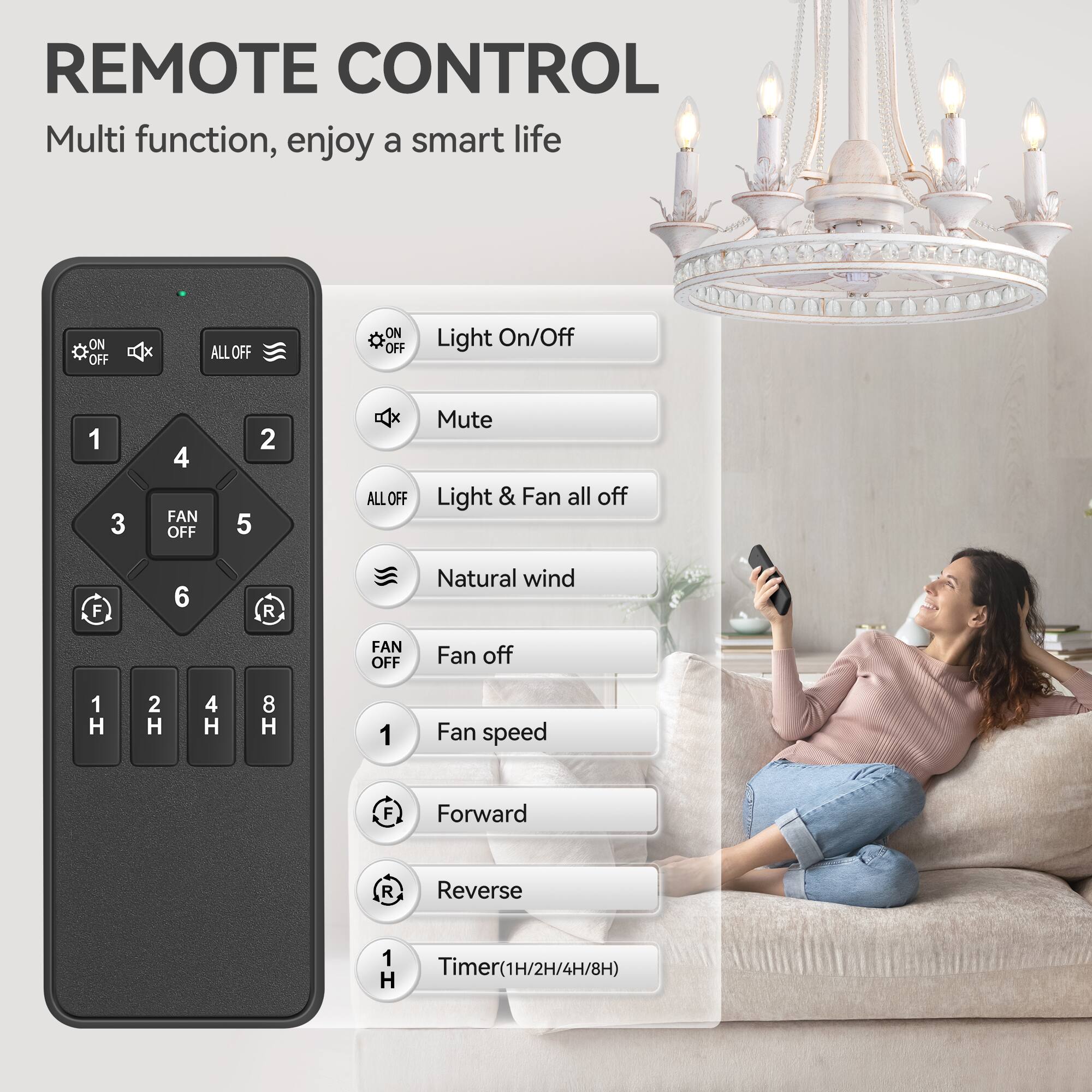 Breezary 22 Inch Crystal Light Bulb Ceiling Fan, 7 ABS Blades, DC Motor ...