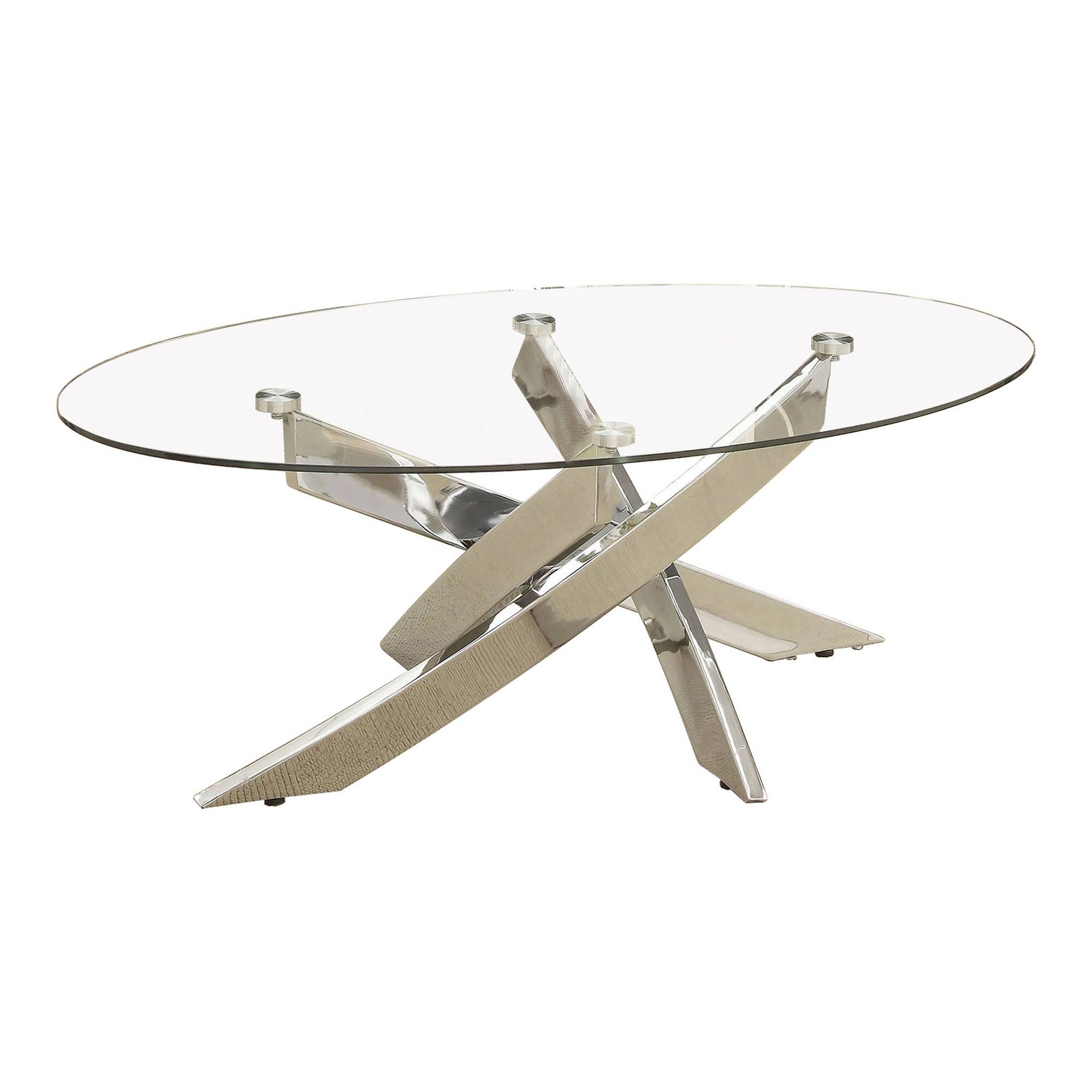 Manhattan Lane Oval Shape Glass Top Coffee Table with Criss Cross Base ...