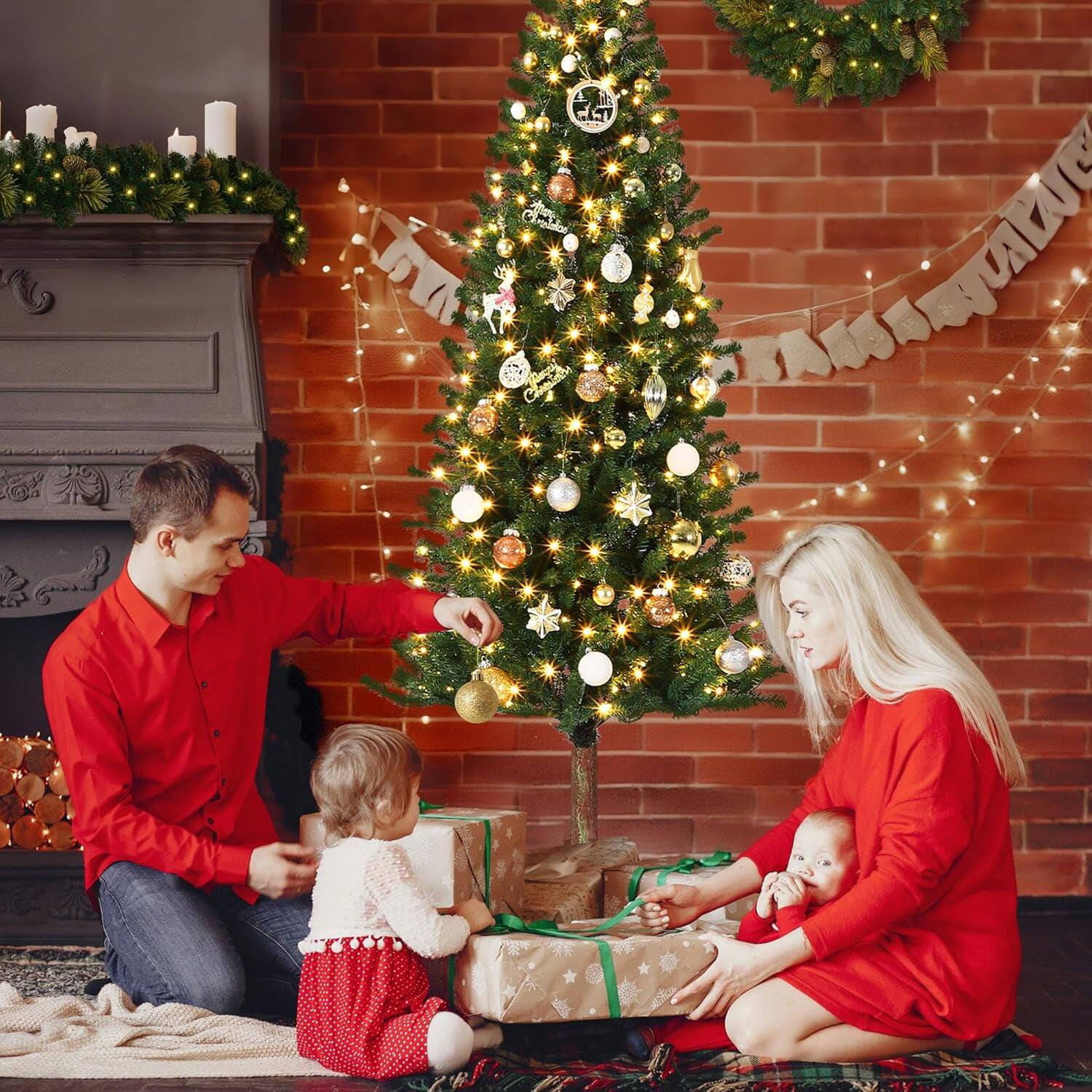 GARVEE Pre Lit Slim Pencil Christmas Tree with LED Lights, Warm White ...