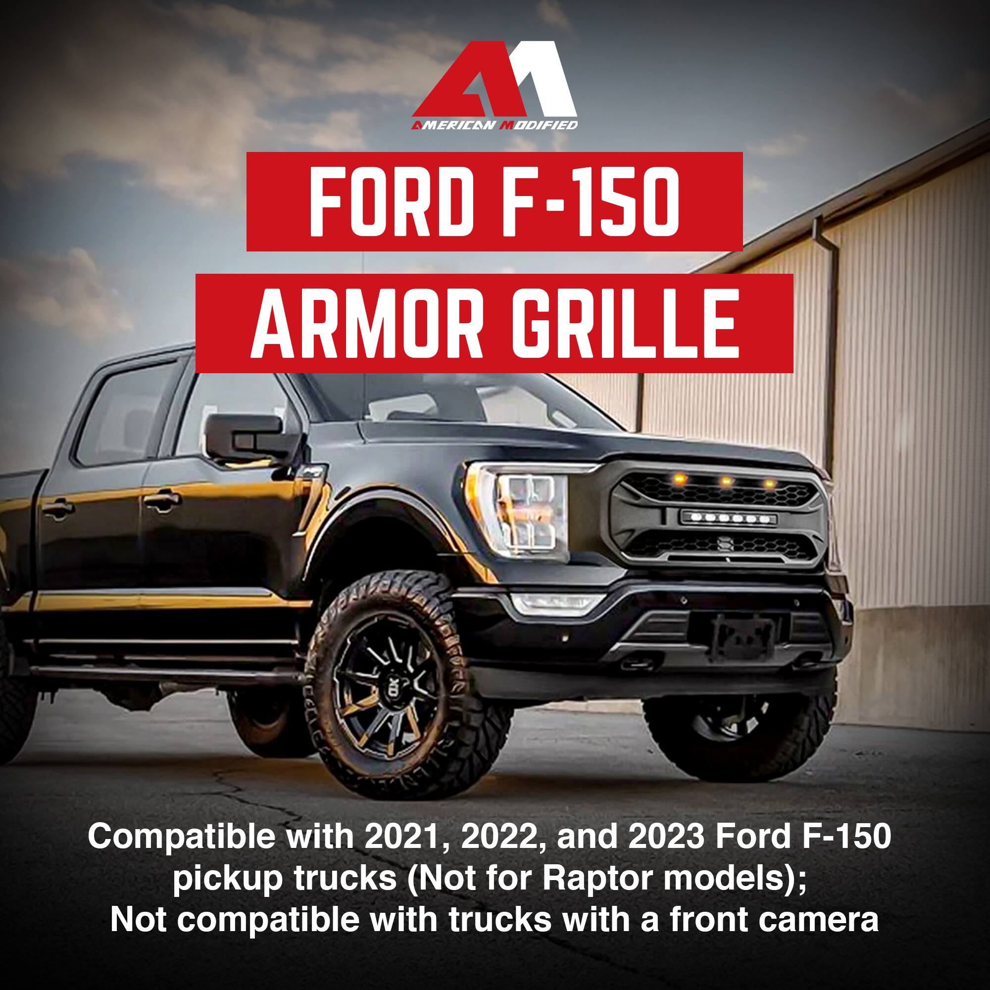 AMERICAN MODIFIED Armor Grille Compatible with 2021 to 2023 Ford F150 ...