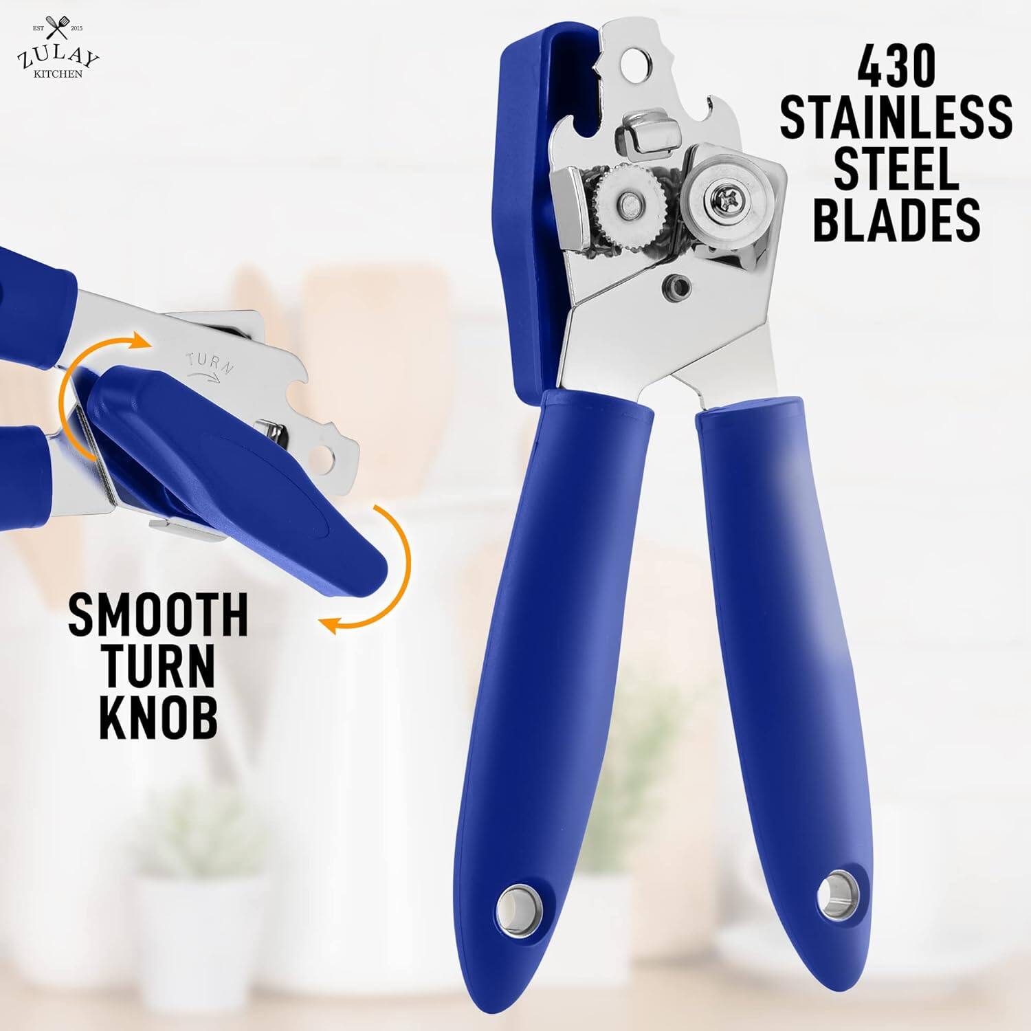 Zulay Kitchen Manual Can Opener Smooth Edge Cut Stainless Steel Blades ...