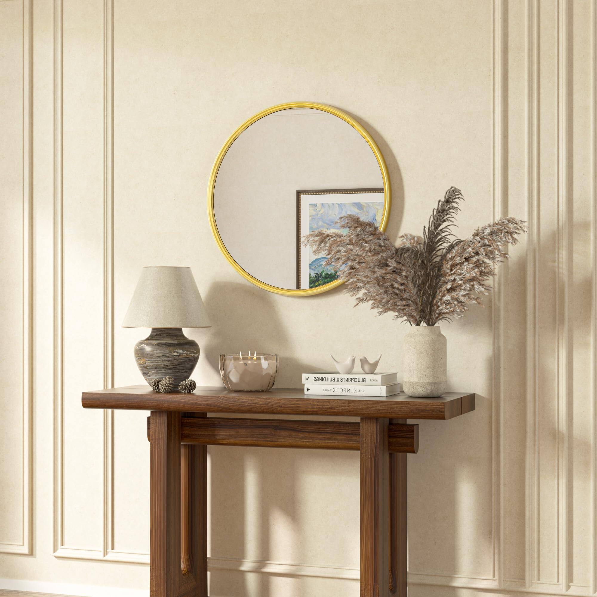 Comfort Essence Round Mirror Brushed Circle Metal Frame For Bathroom ...